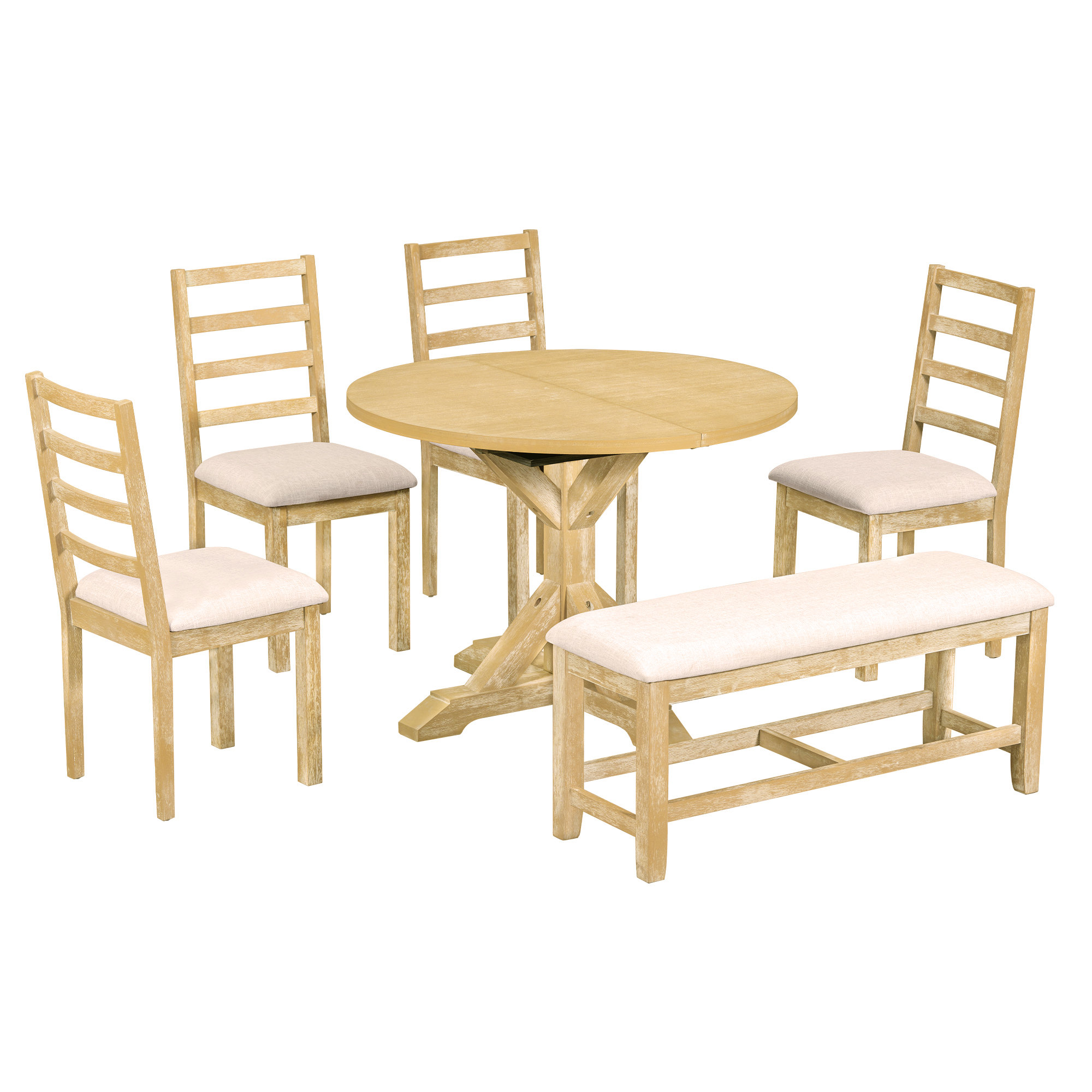 Ophelia & Co. Farmhouse 6-Piece 60inch Extendable Pedestal Dining Table ...