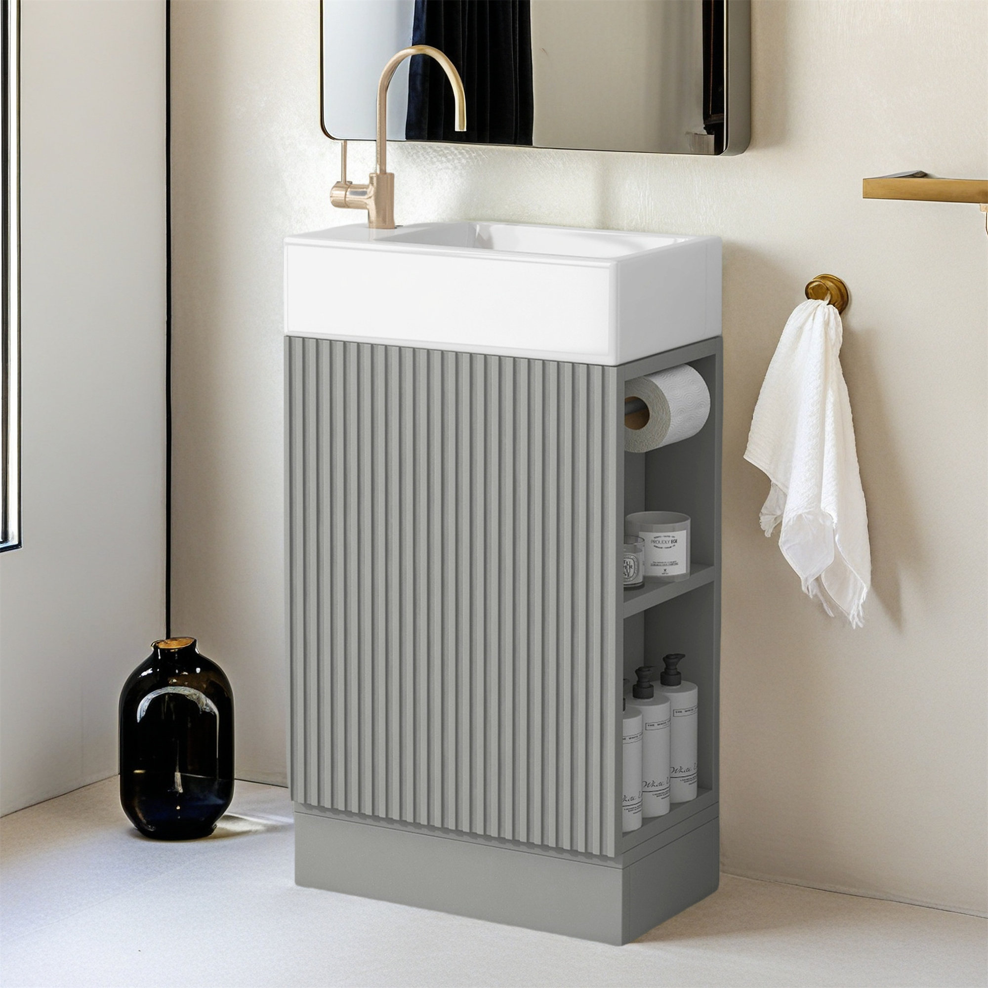 Marooma Modern Bathroom Vanity Cabinet With Sink, Two-Tier Shelf And ...