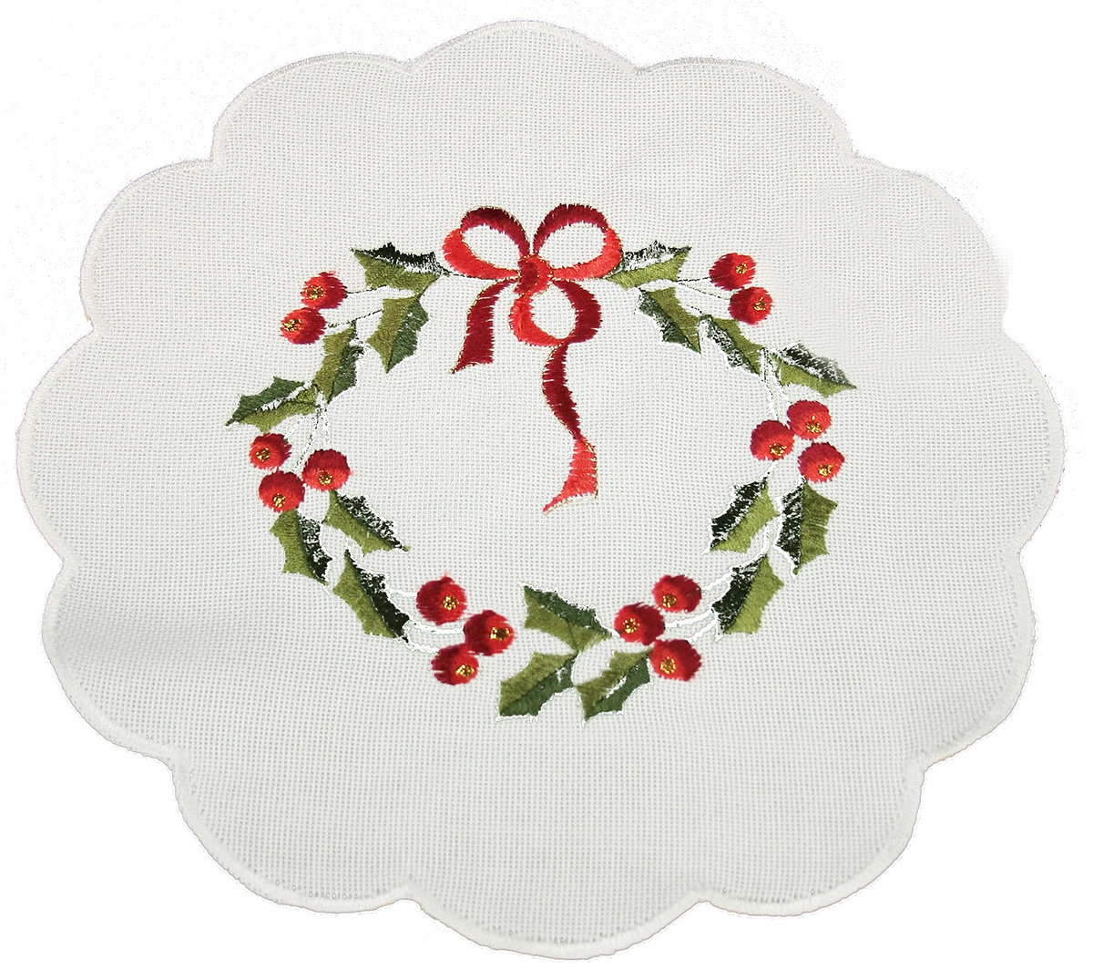 Xia Home Fashions Country Wreath Round Christmas Polyester Table Topper ...