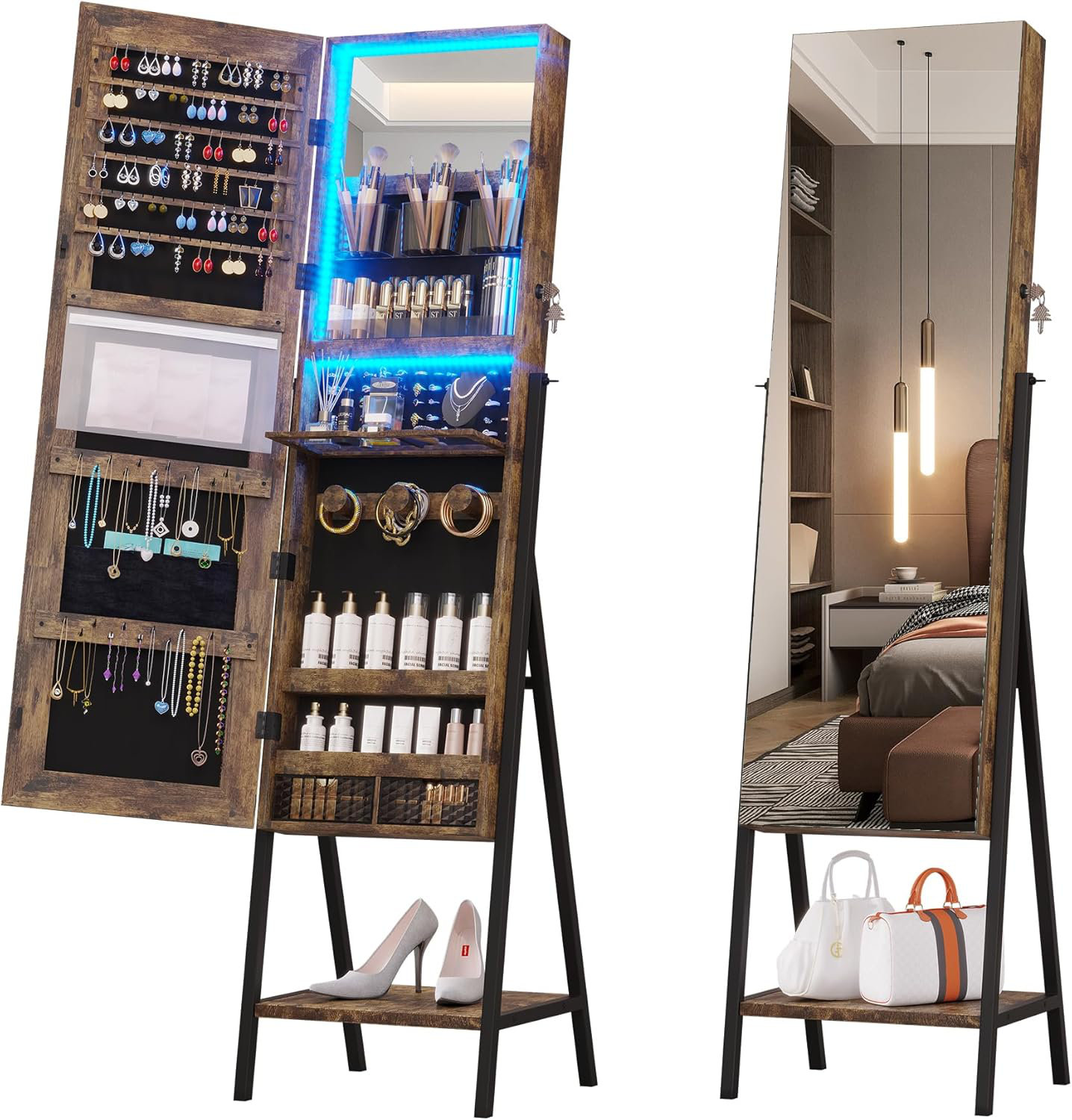 Loon Peak 47.2" LED Jewellery Cabinet Armoire, Standing Full-Length ...