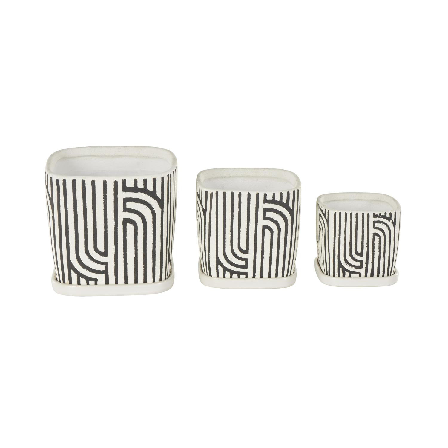 Wrought Studio™ 3 Piece Ceramic Planter With Overlapping Black Arches ...