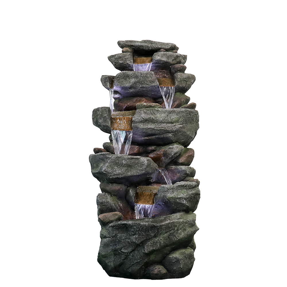 Ivy Bronx 40.5" Rocks Outdoor Waterfall Fountain - 6-Tiers Freestanding ...