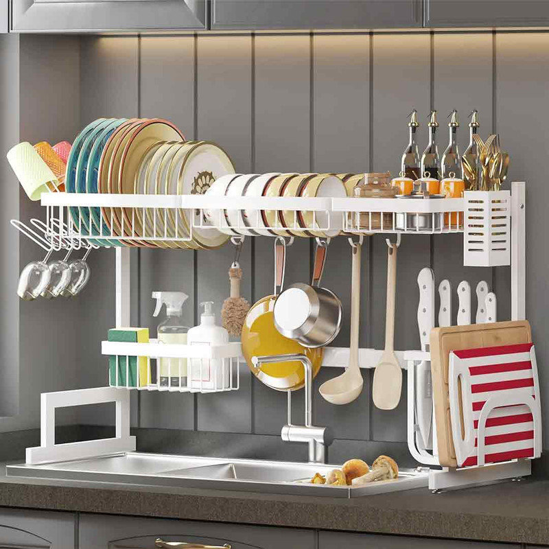 Stunver Over Sink Dish Drying Rack 2 Tier Stainless Steel, Adjustable ...
