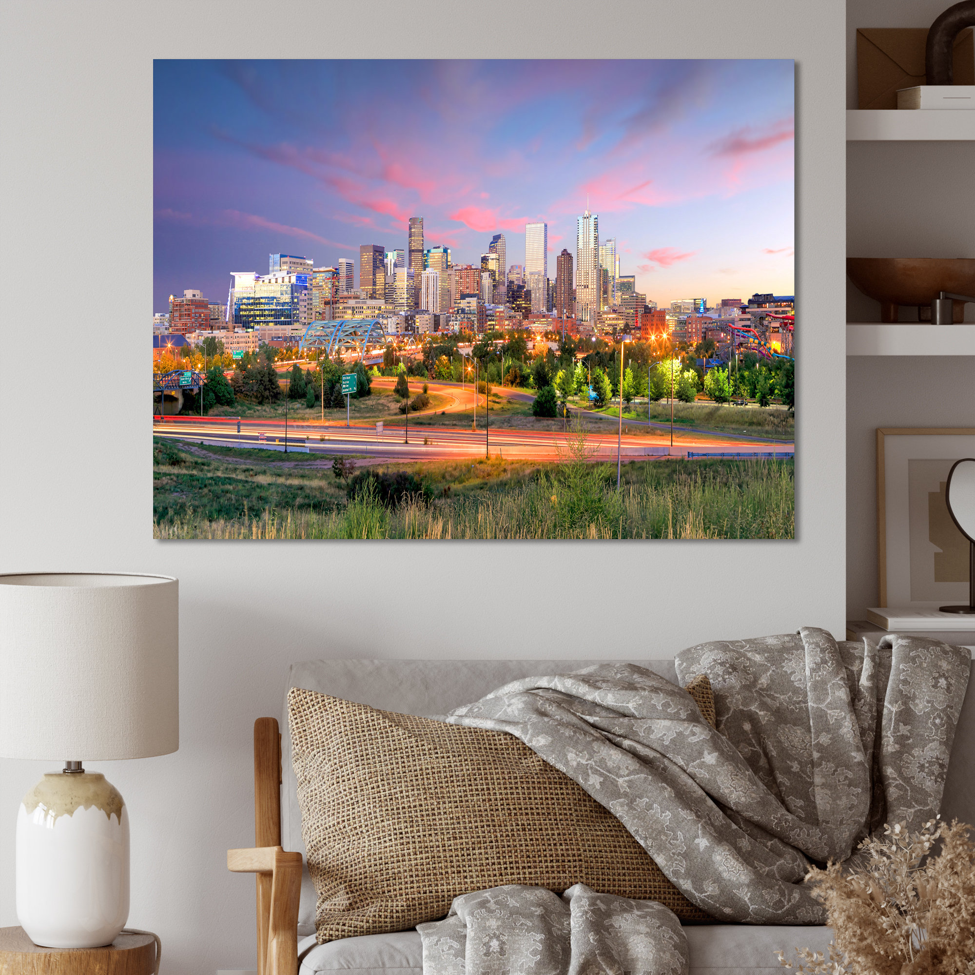 Latitude Run® Panorama Denver Skyline At Night On Canvas Print ...