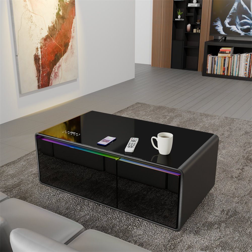 Wrought Studio™ Smart Coffee Table with Fridge Drawers, Wireless ...