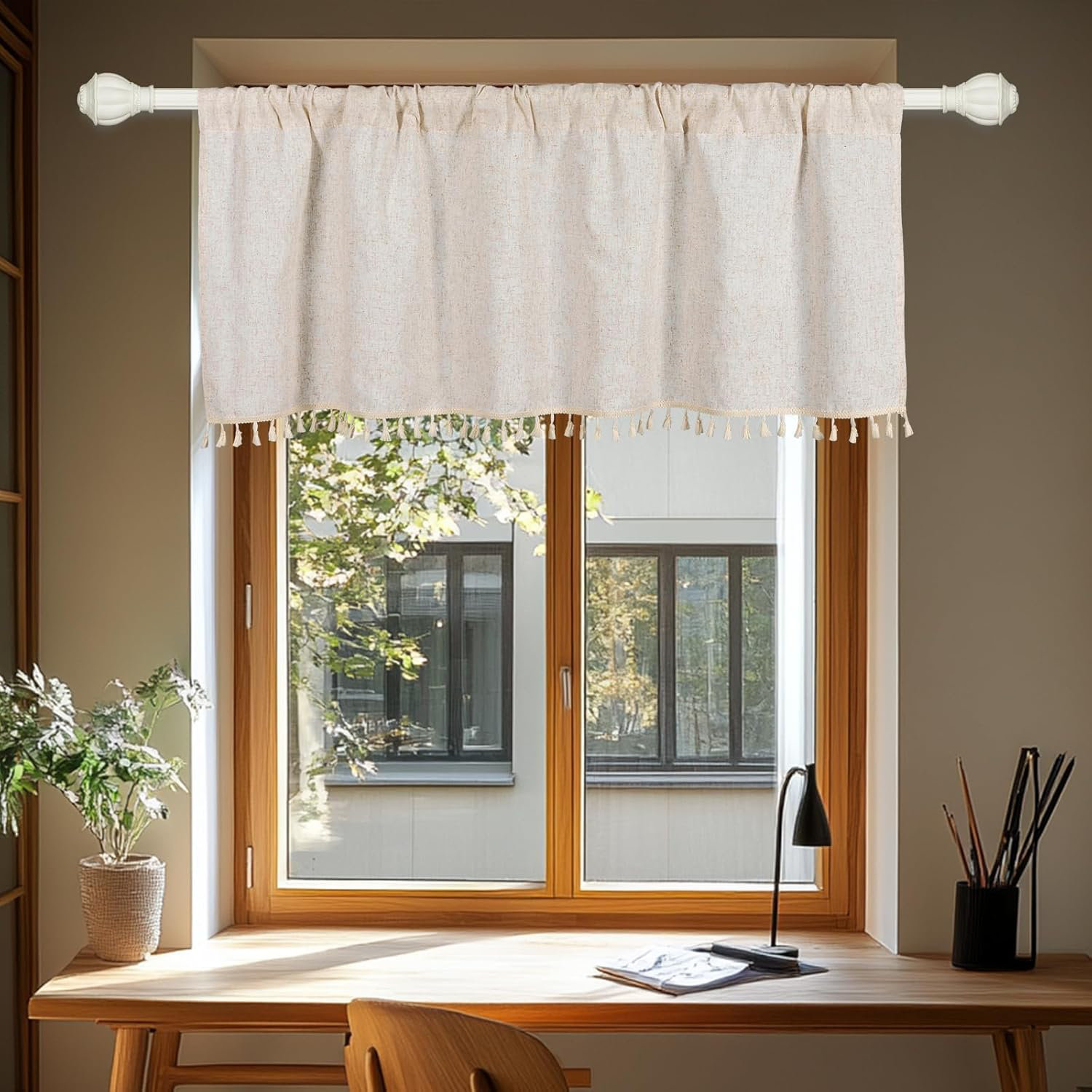 RAPTIZ Linen Valance Curtains Window Treatments Kitchen Living Room ...