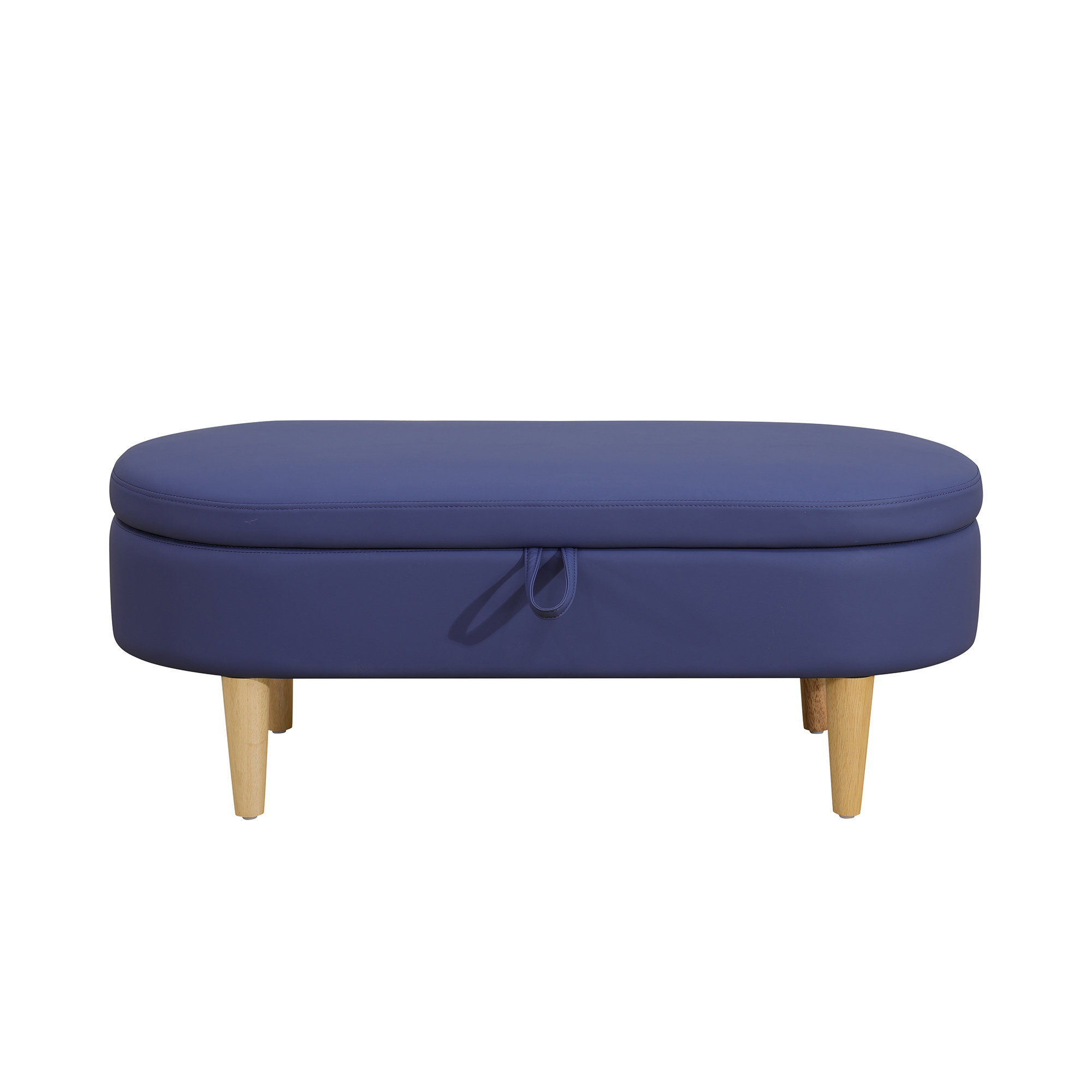 Ebern Designs Blue Faux Fur Oval Ottoman With Storage | Wayfair