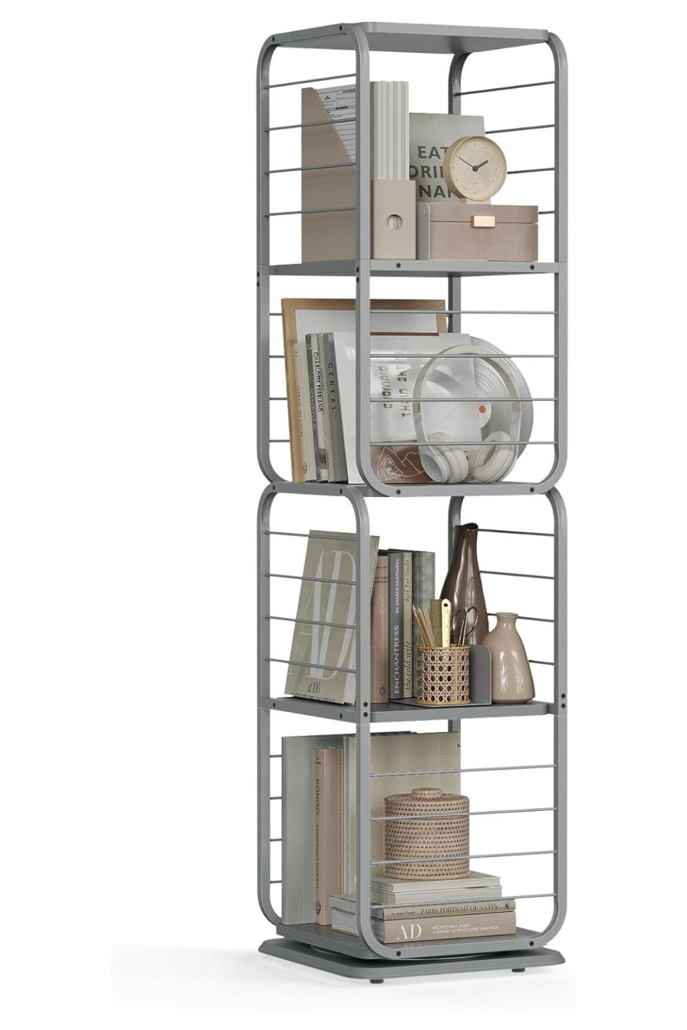 Latitude Run® 4-Tier Rotating Bookshelf, Bookcase With Bookends For ...