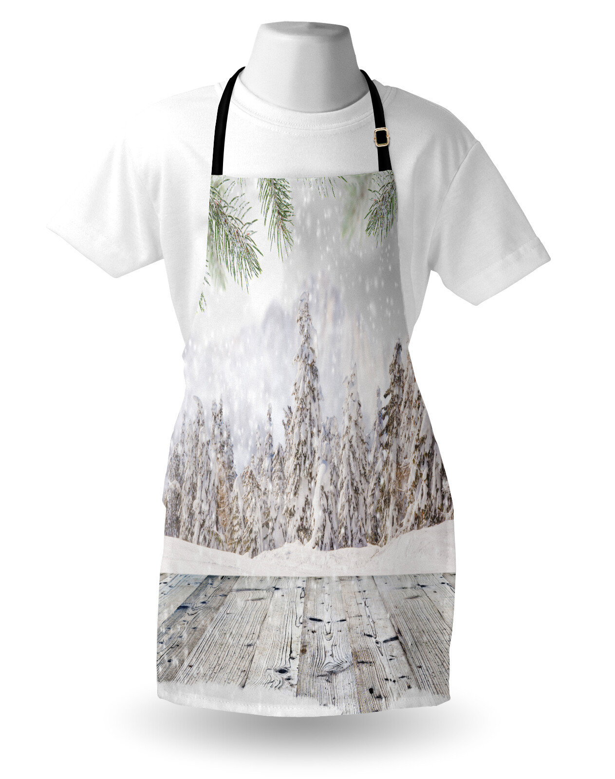 East Urban Home Winter Apron Unisex, Wooden Surface Image, Adult Size ...