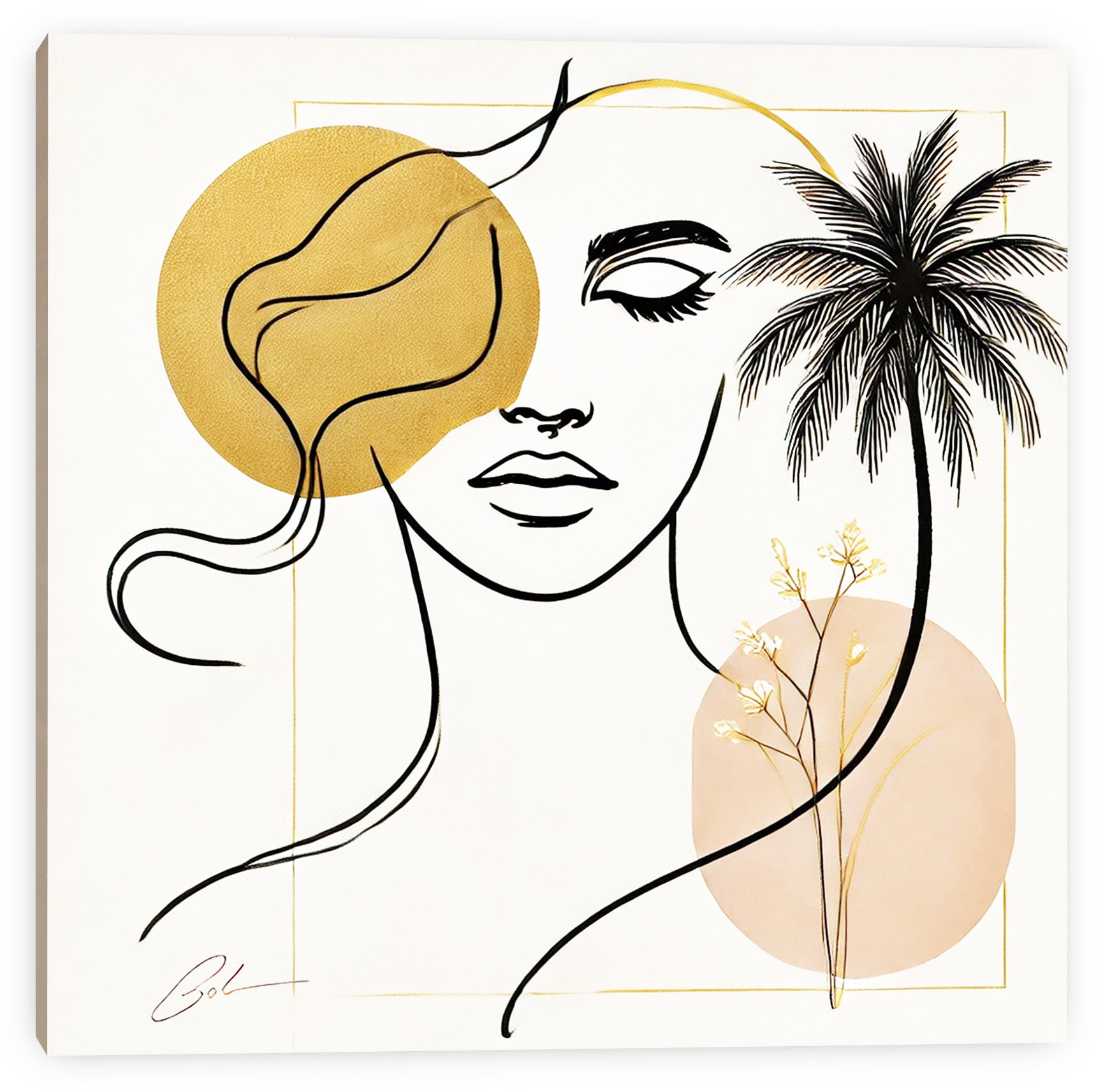 Ebern Designs “Golden Solace” Wrapped Canvas Wall Art – Abstract Female ...