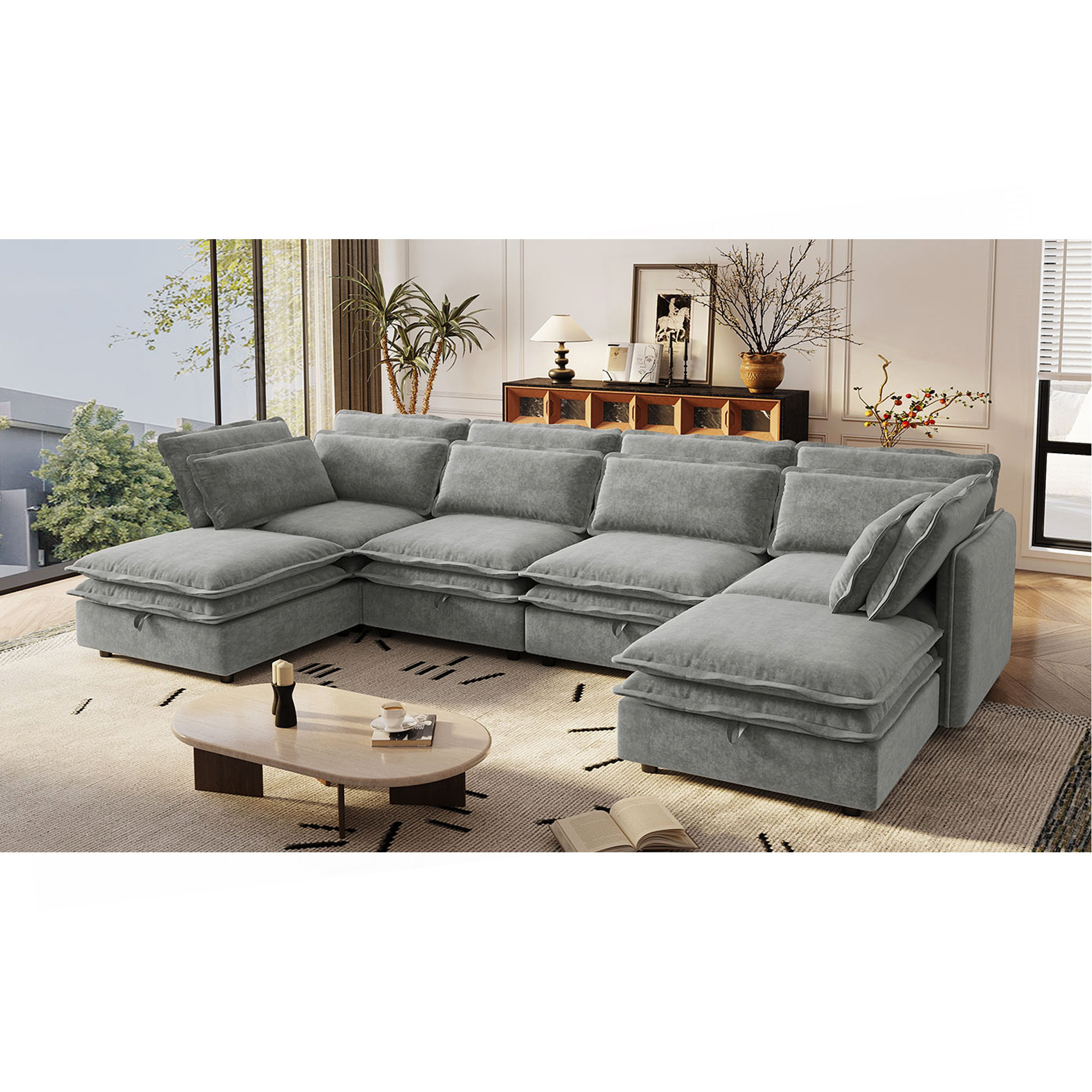 Orren Ellis U_Style Double-Layer Cushion Modern Large U-Shaped Modular ...