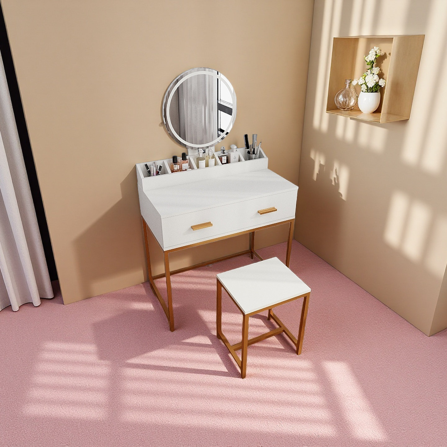 Wrought Studio Vanity Set With Mirror And Stool - Makeup Vanity Table ...