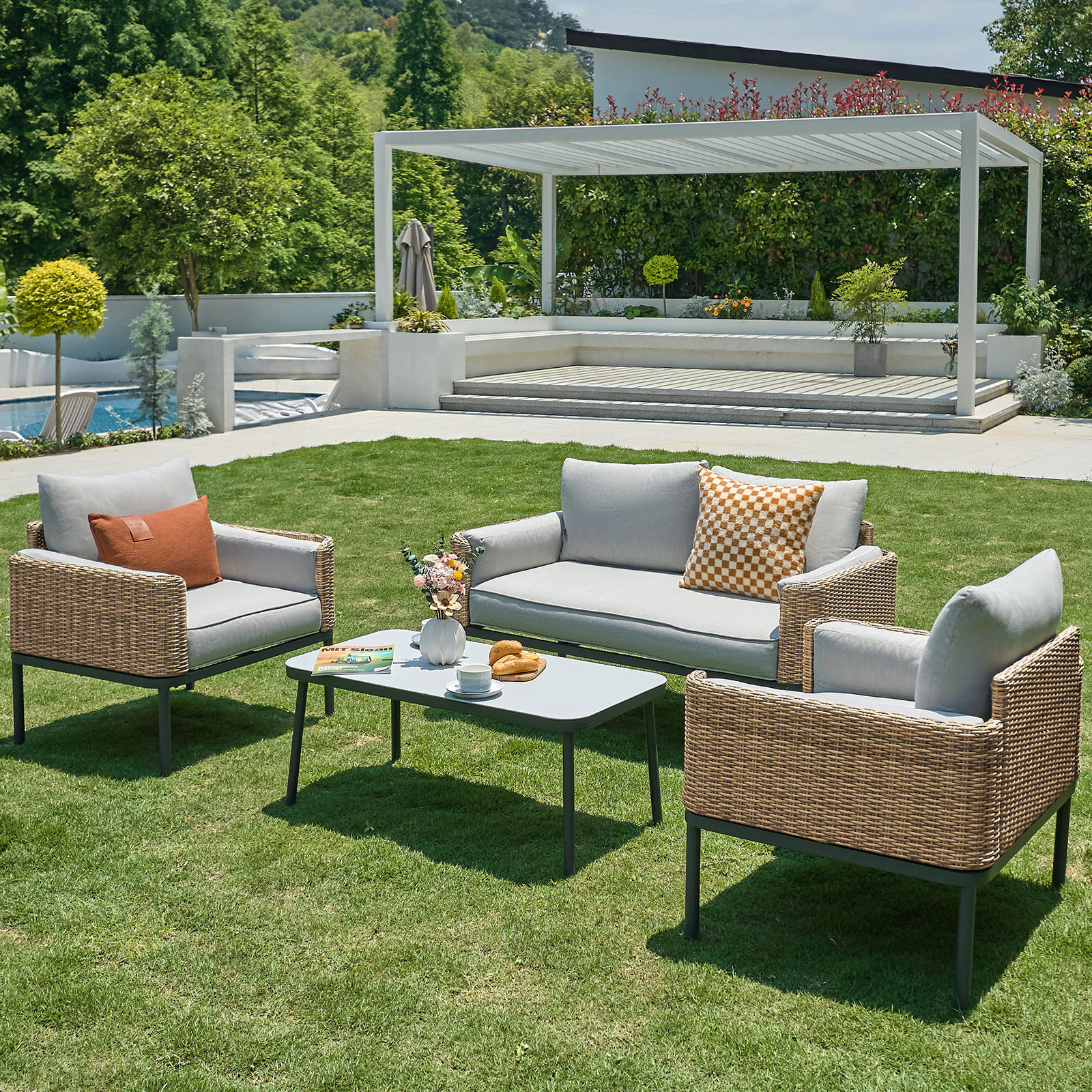 Latitude Run® 4-Piece All-Weather Rounded Outdoor Conversation Set with ...