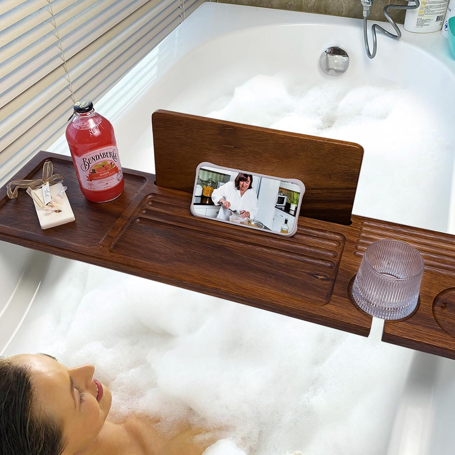 Rebrilliant Solid Walnut Wood Bathtub Tray, Bath Tub Tray Wood, Bath ...