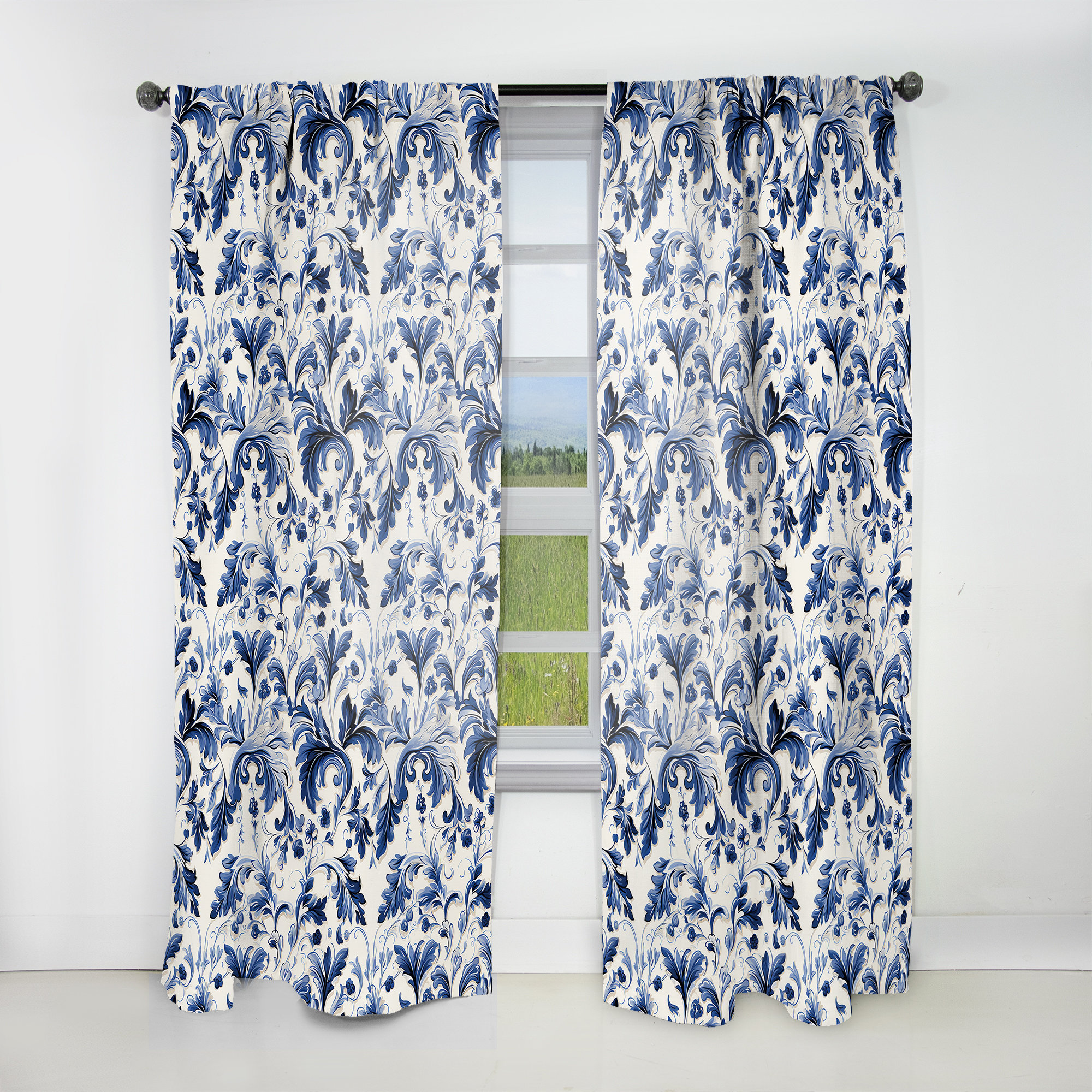 Design Art Regal Cobalt Blue Damask Victorian Pattern - Damask Curtain ...
