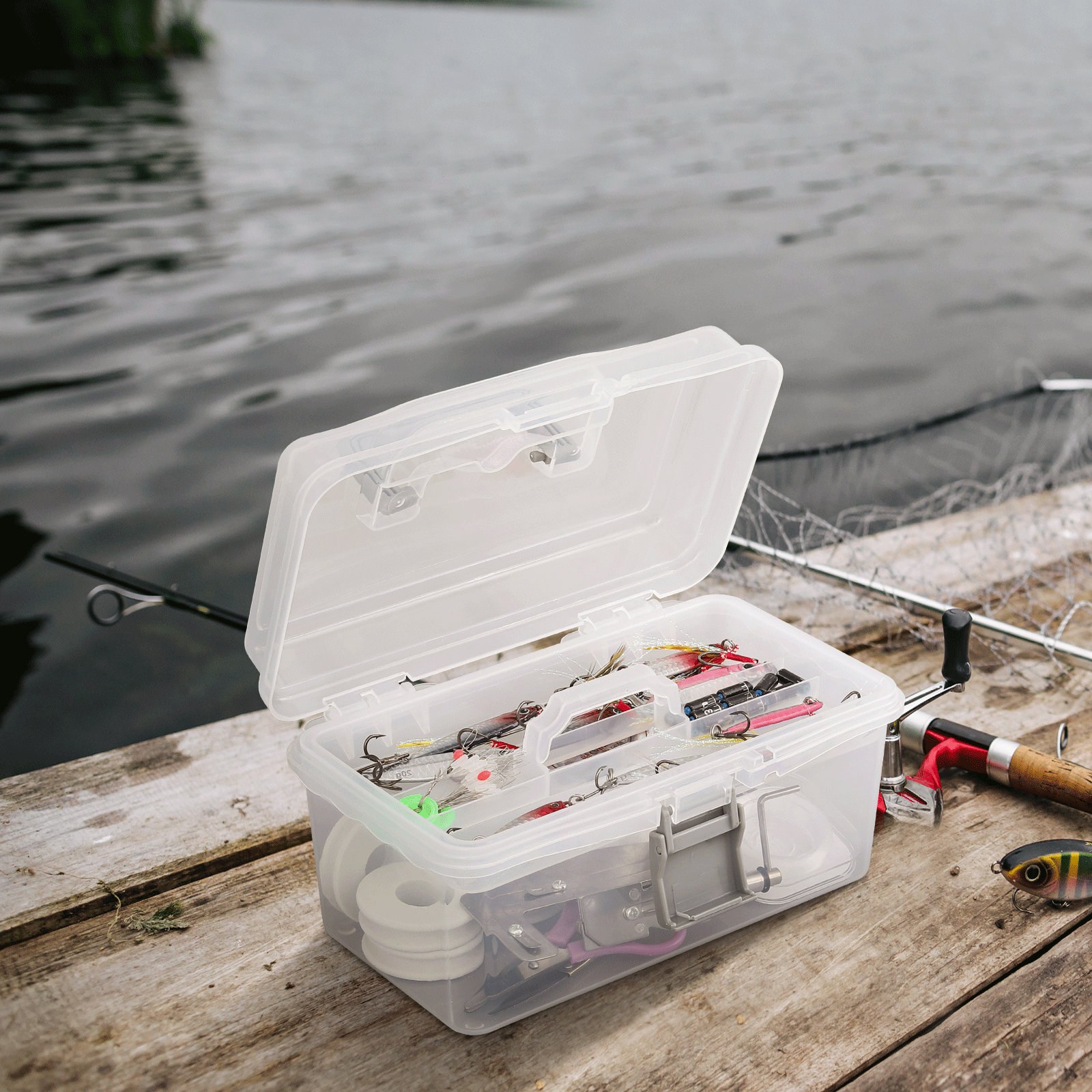 Rebrilliant 2-Tier Clear Plastic Fishing Tackle Box Organizer With ...