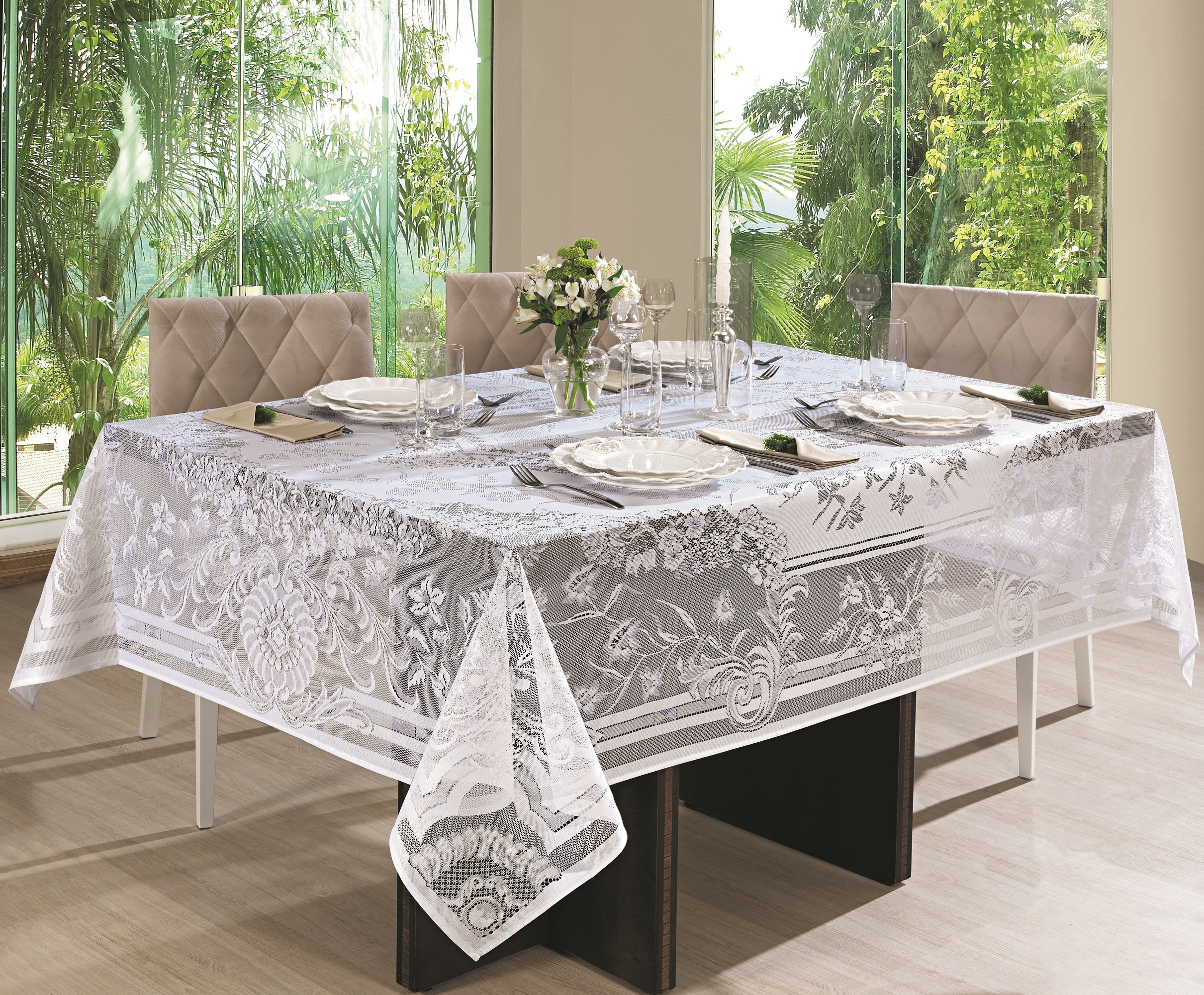 Charlton Home® White Lace Rectangle Tablecloth with classic ...