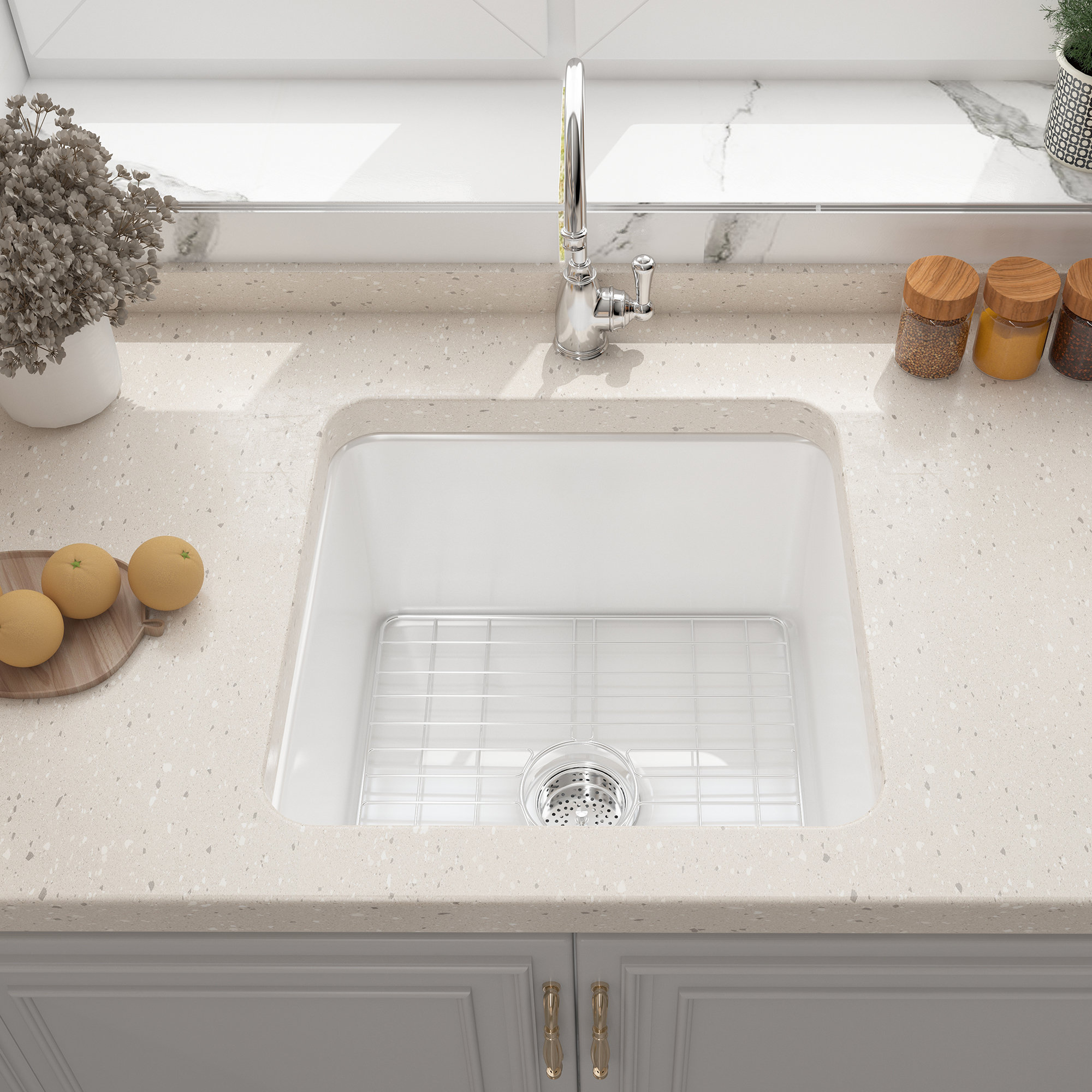 TOBILI 18" L Single Bowl Fireclay Dual-mount Kitchen Sink with Sink ...