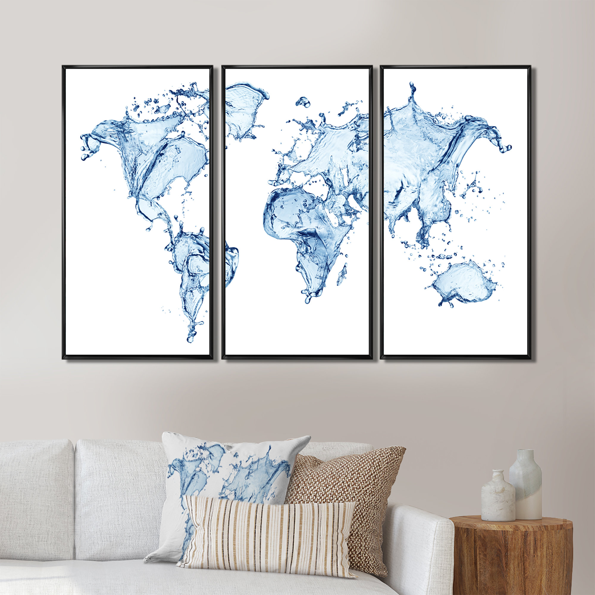 Trinx World Map Water Splash - Maps & Flags Framed Canvas Wall Art Set ...
