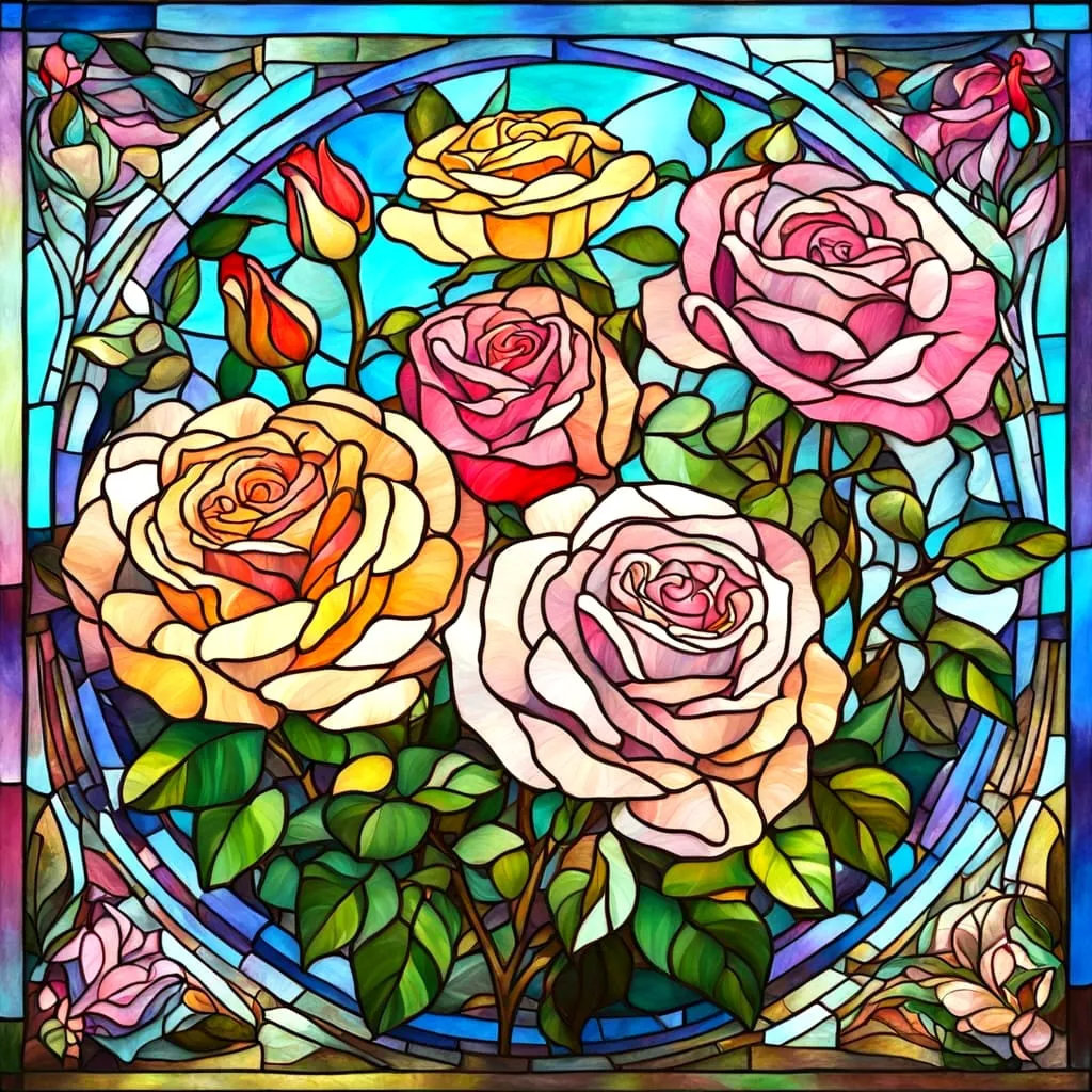 Winston Porter Elegant Stained Glass Roses – Wrapped Canvas Wall Art ...