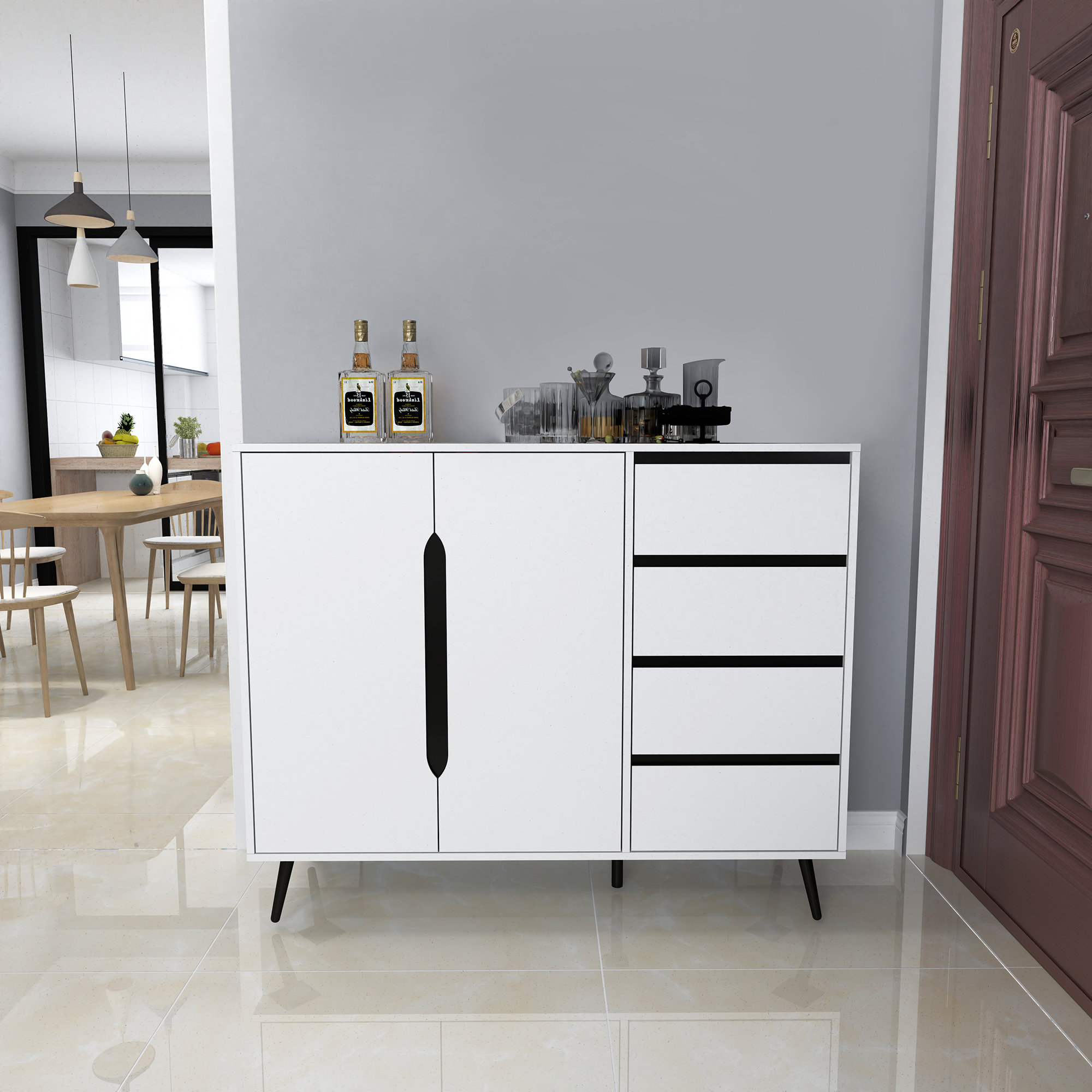 George Oliver Hinderike Kitchen Sideboard Buffet Cabinet, Large Kitchen ...