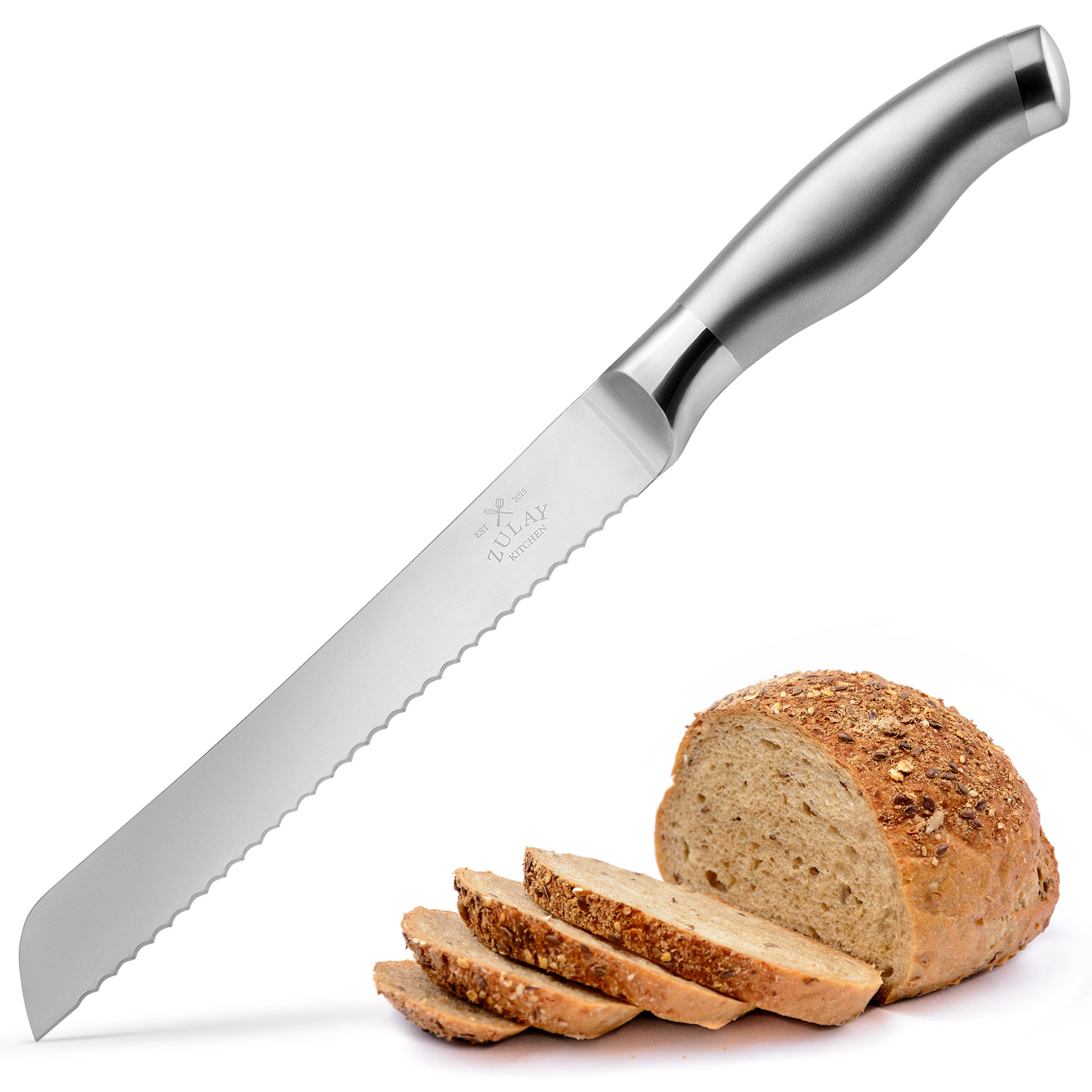 Zulay Kitchen Serrated Bread Knife - Stainless Steel Bread Cutter, 8 ...