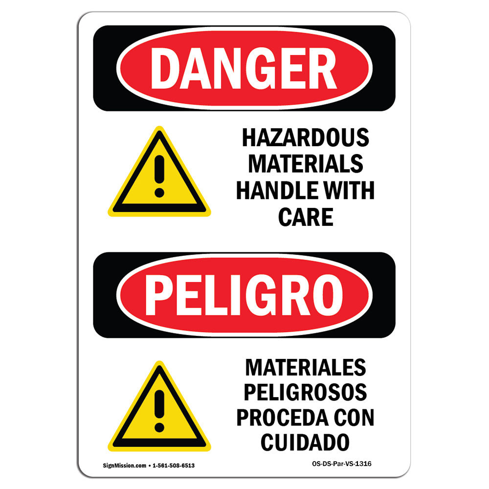SignMission Hazardous Materials Handle Care Bilingual Aluminum Sign 12 ...