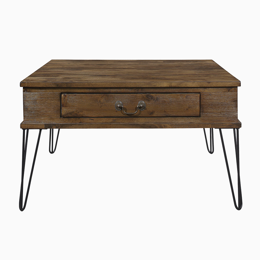 17 Stories Rustic Oak And Black Finish Classic Square Cocktail Table ...