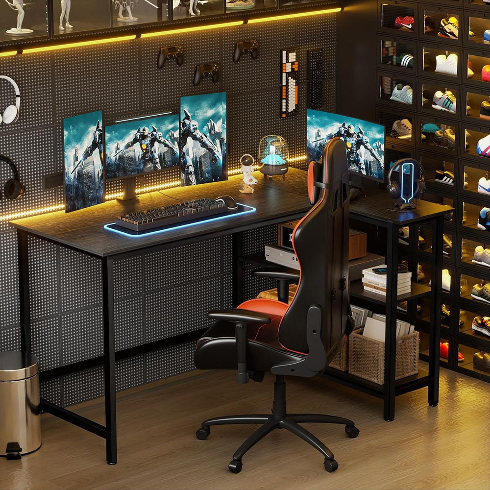 17 Stories L Shaped Desk, Computer Desk With Reversible Storage Shelves ...