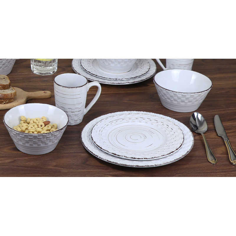 Lorren Home Trends Distressed Weave 16 Piece Dinnerware Set, Service ...