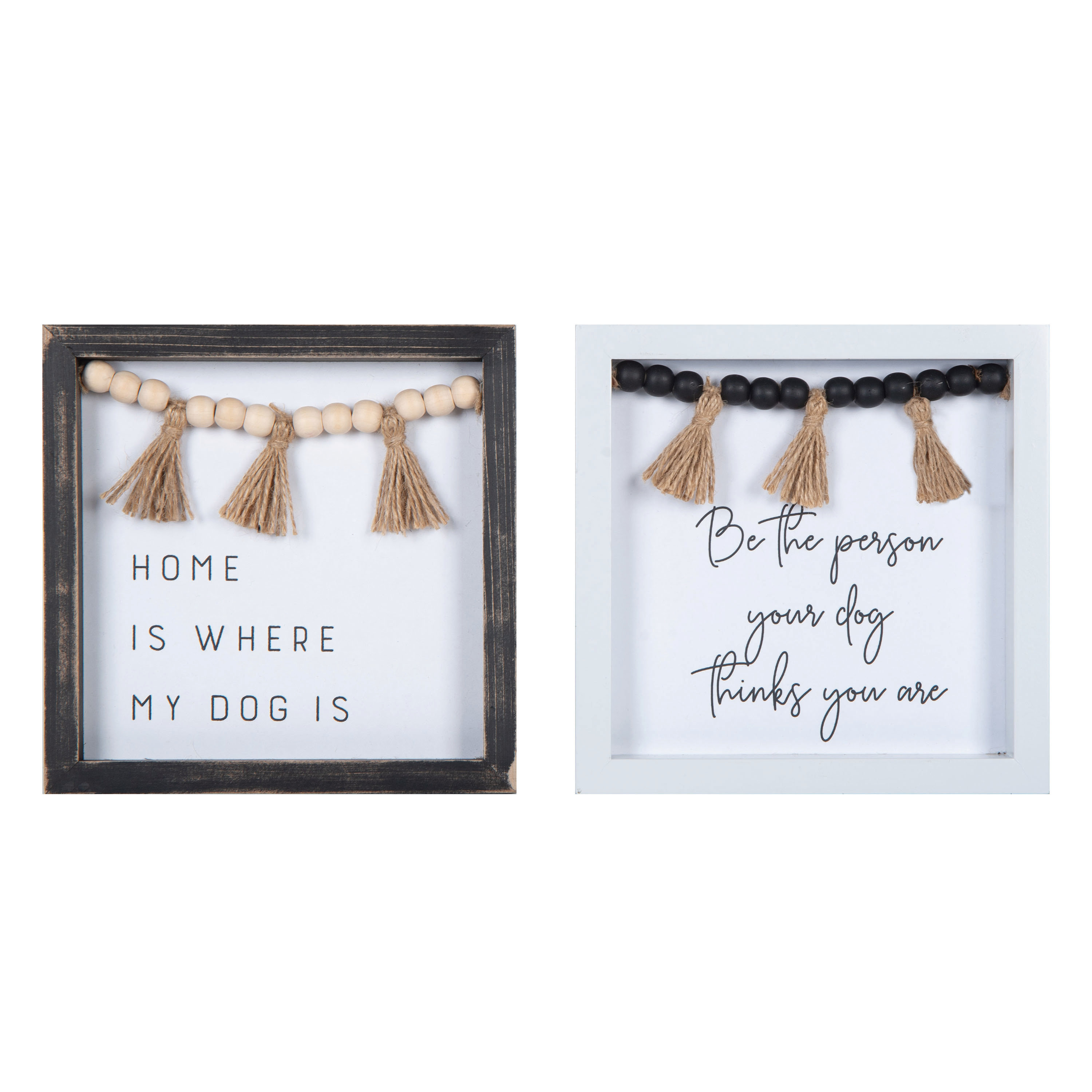 Ophelia & Co. Wood Dog Sign with Tassels Set of 2 Everyday Home ...