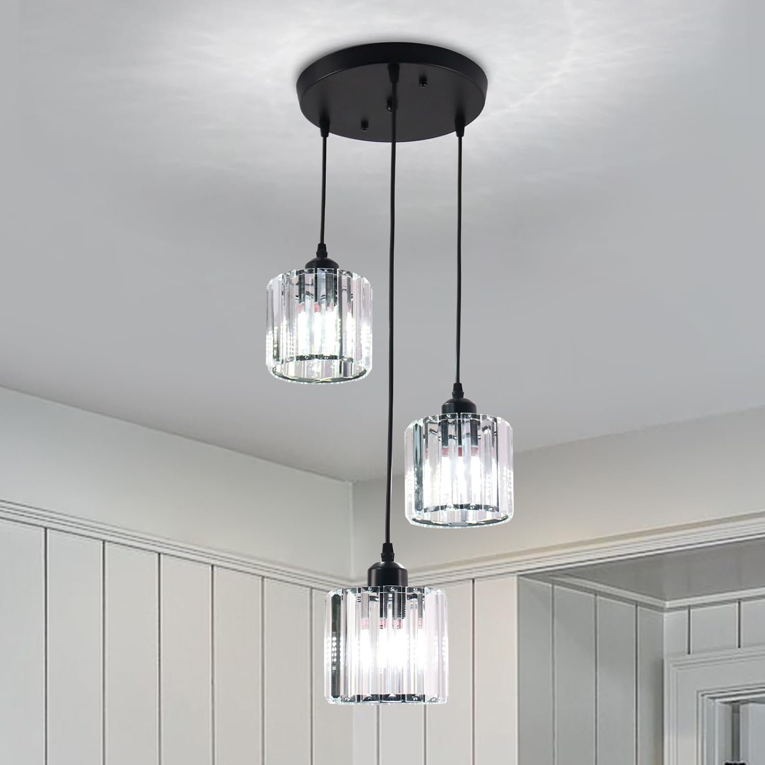 Mercer41 Modern Crystal Chandelier With Adjustable Height - Ceiling ...