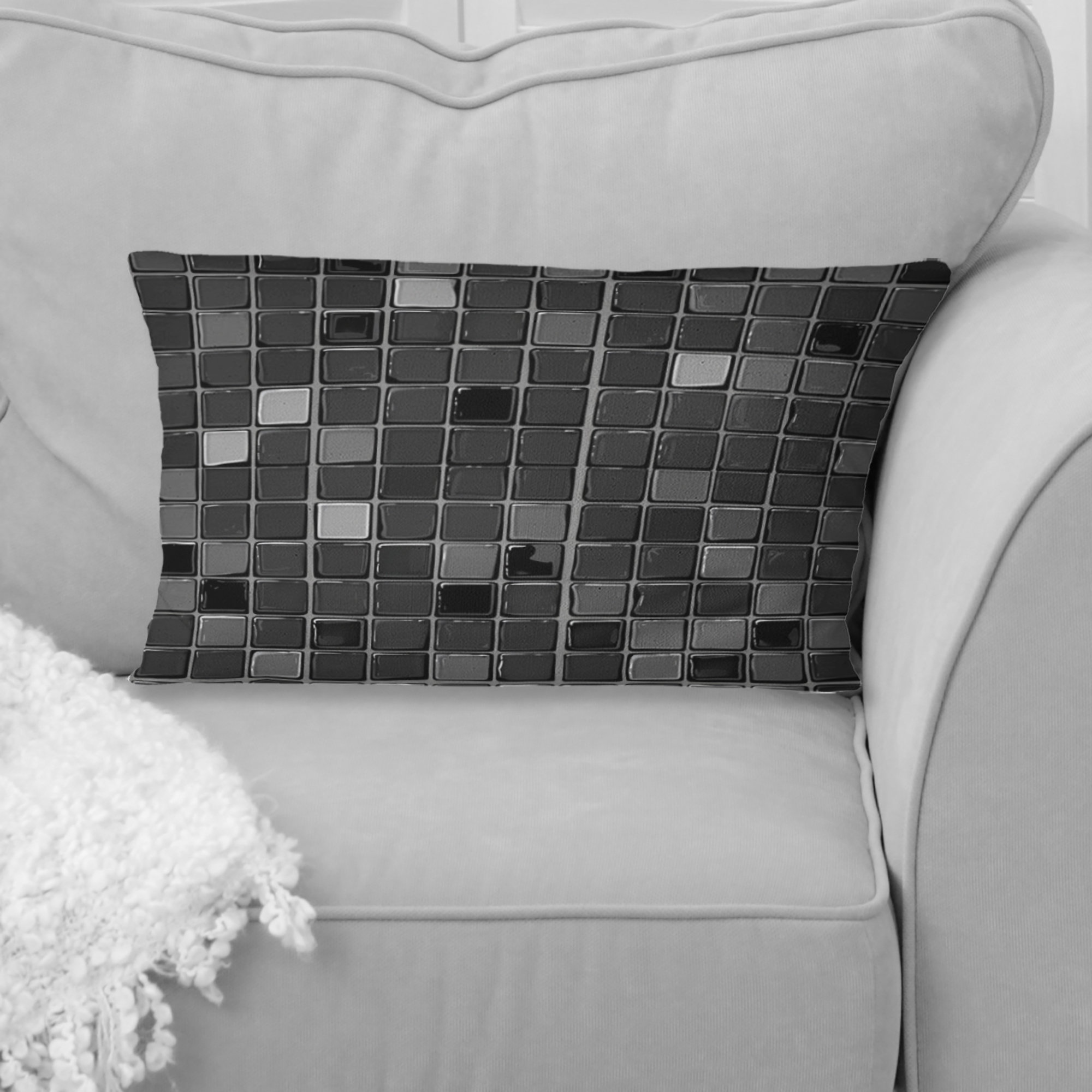 Design Art Black Modern Mosaic Tiles VII - Modern Lumbar Pillow | Wayfair