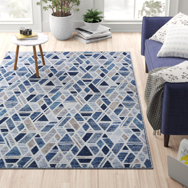 Highland Dunes Thiessen Bricks Graffiti Blue/Gray Area Rug & Reviews ...