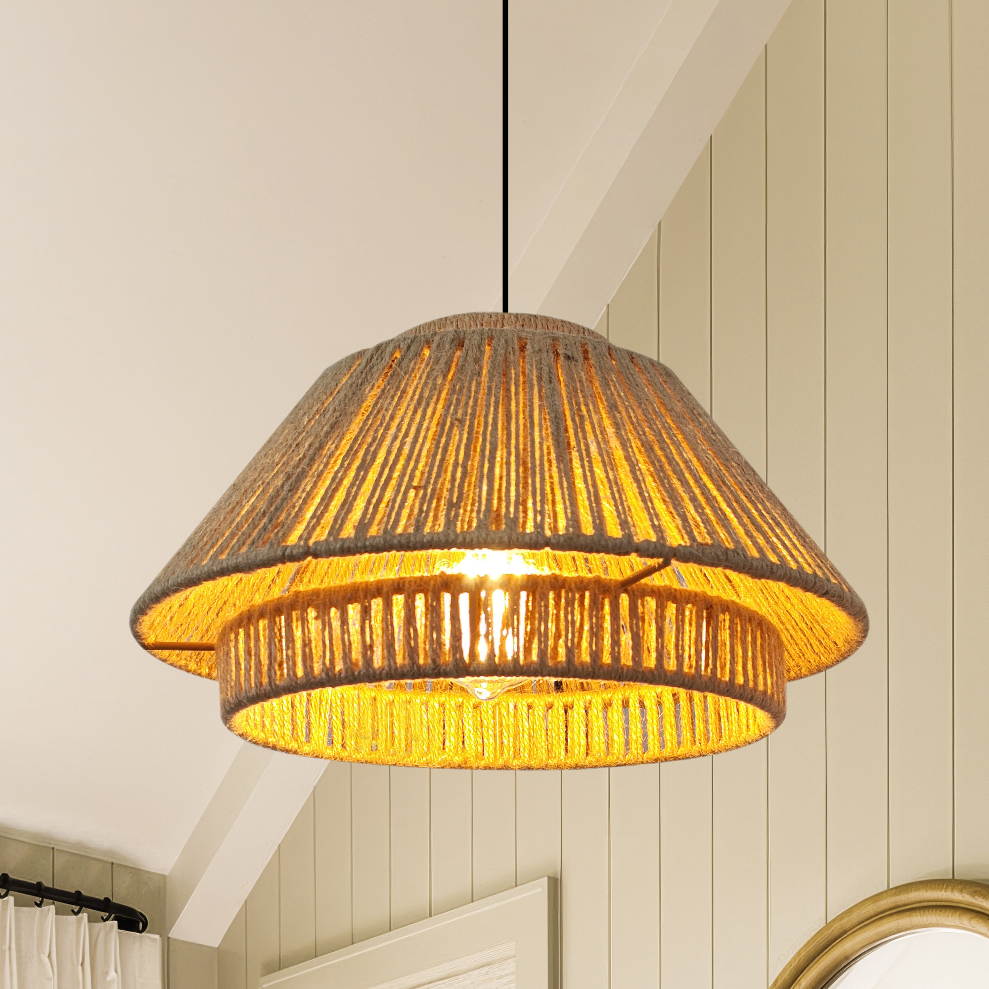 East Urban Home 1 - Light 12'' Hemp Rope & Rattan Chandelierr - E26 ...
