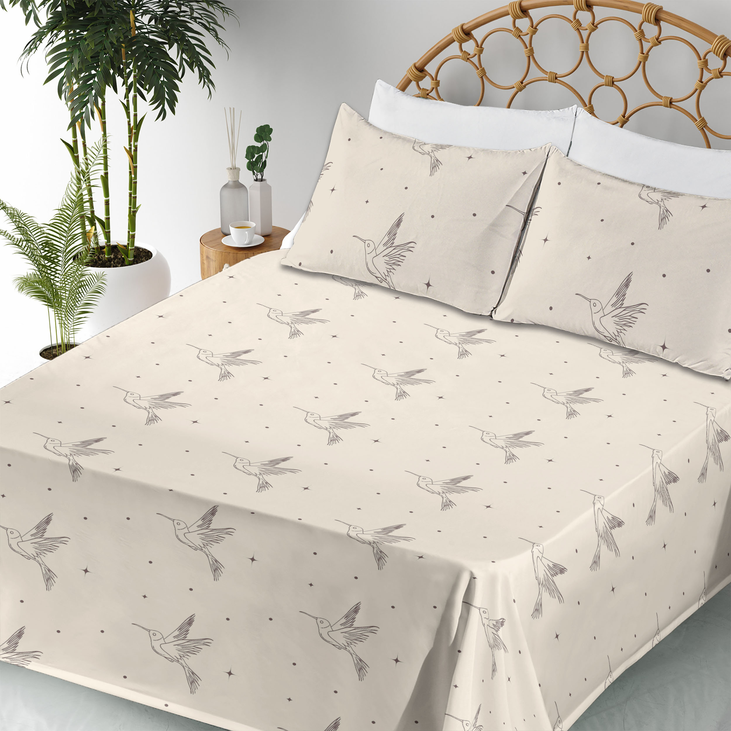 Ambesonne Birds and Nature Sheet Set Wingy Animal Print Cream Pale Grey ...