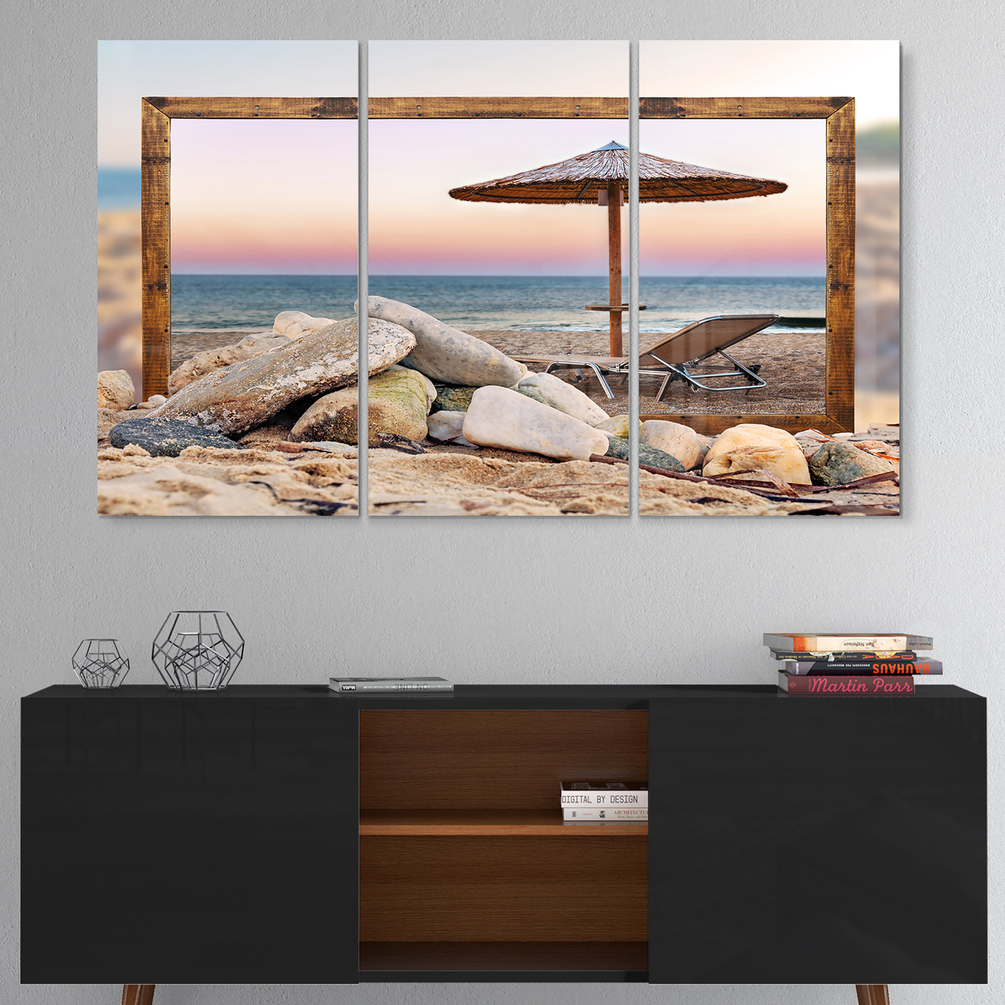 East Urban Home Framed Effect Beach Seating - Multipanel Seashore Metal ...