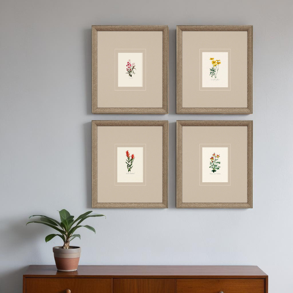 HomeRoots Set Of Four Western Wildflower Gold Framed Print Wall Art ...