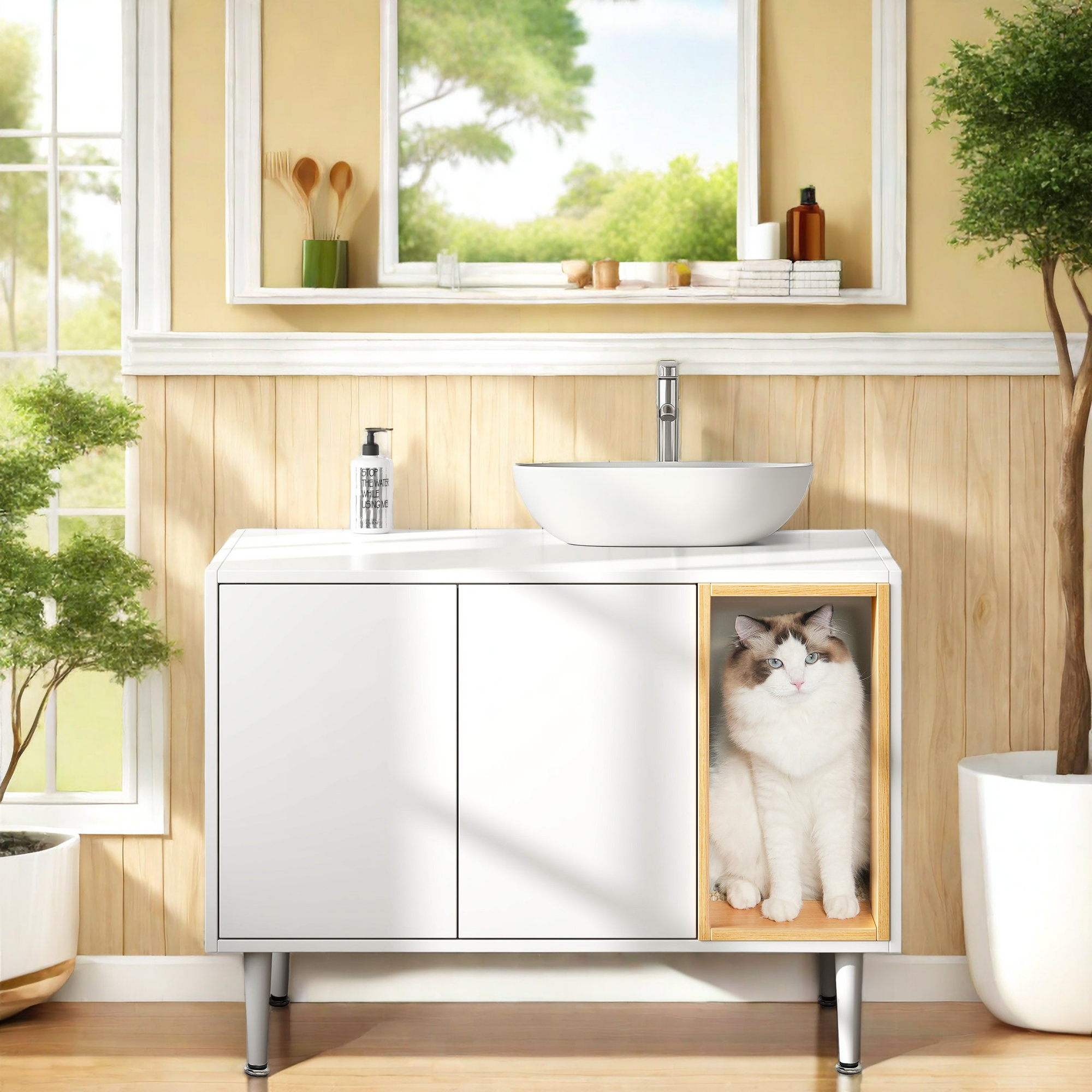 Latitude Run® Elle Bathroom Cabinet with Cat Litter Box Enclosure ...