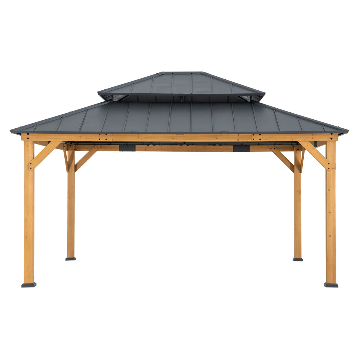 Sunjoy 3.9m x 4.5m Cedar Wooden Gazebo with Ventilated Roof, Dual Rail ...