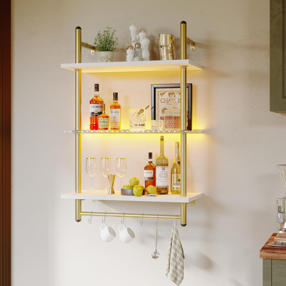 Mercer41 24” Floating Shelves With LED Lights For Wall, 3 Tier Wall ...