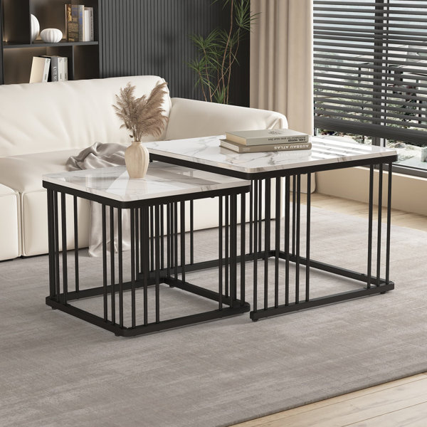 Metro Lane Set of 2 High - Gloss Square Coffee Side Tables | Wayfair.co.uk