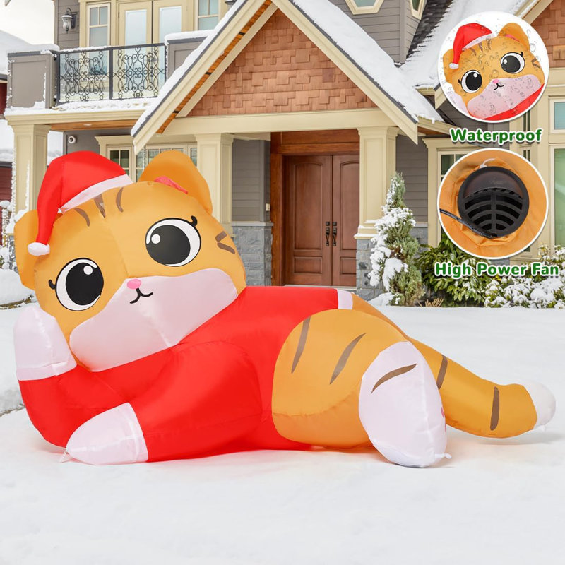 The Holiday Aisle® Christmas Inflatable 5 FT Christmas Cat Inflatables ...