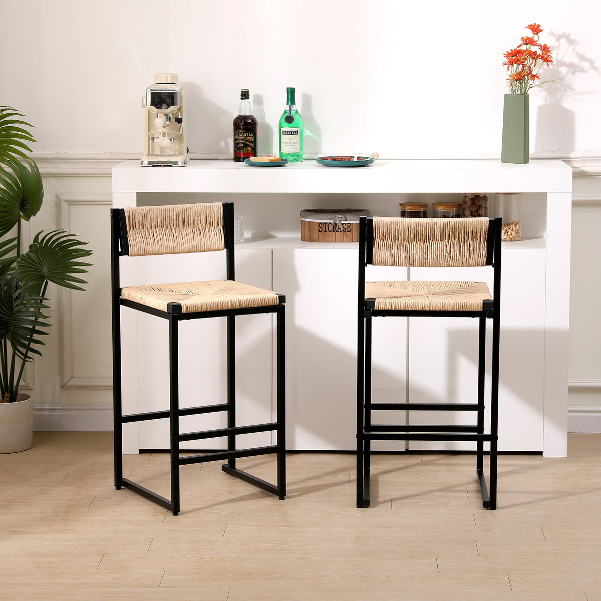 Bay Isle Home™ Kitchen Bar Stools With Footrest Set Of 2 Paper Rope ...