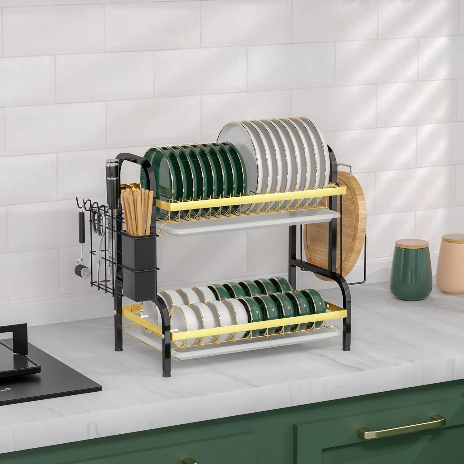 WKING 2-Tier Carbon Steel Dish Rack With Removable Drainer Trays ...