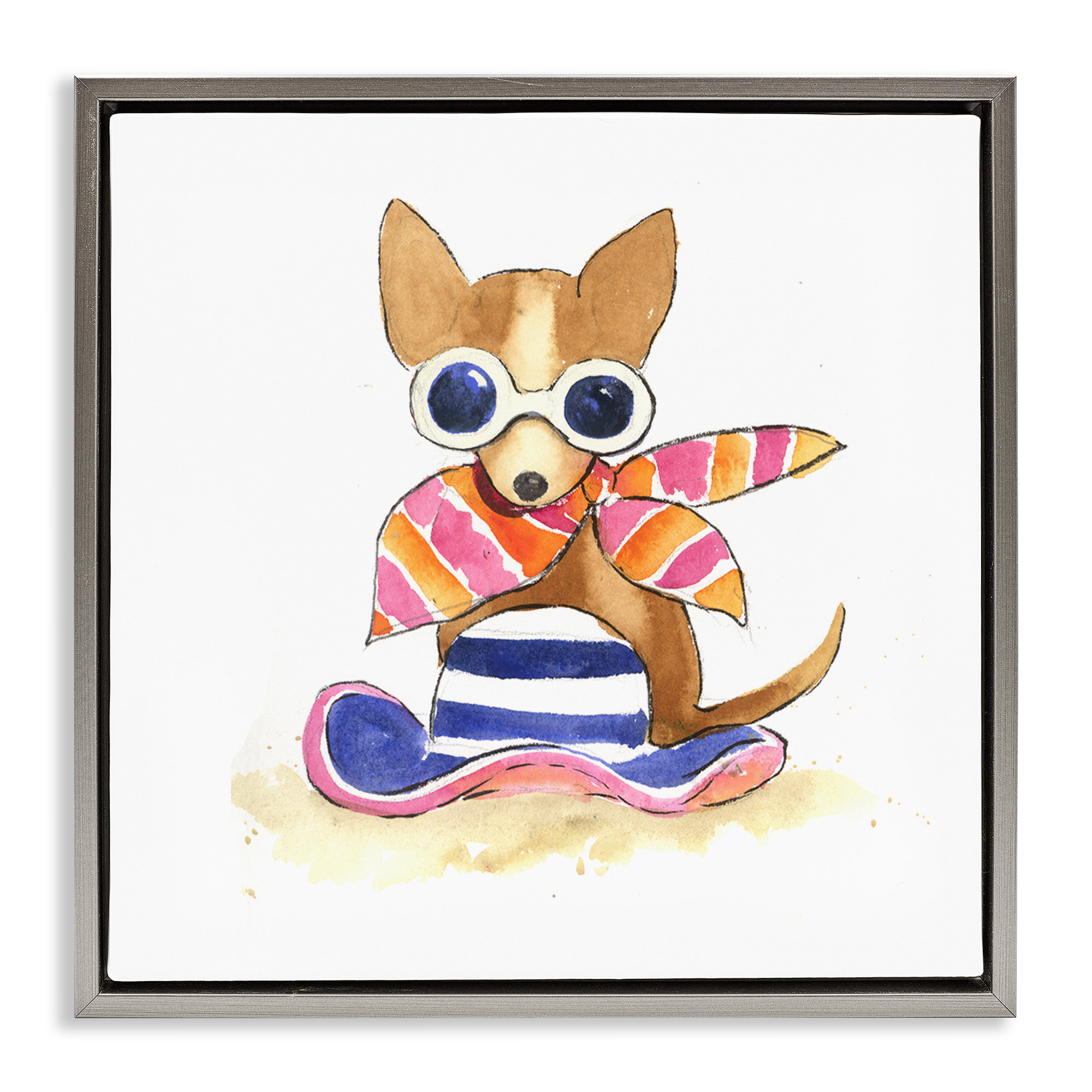 Trinx Sandy Dog on Beach Black Framed Floater Canvas Wall Art by Geoff ...