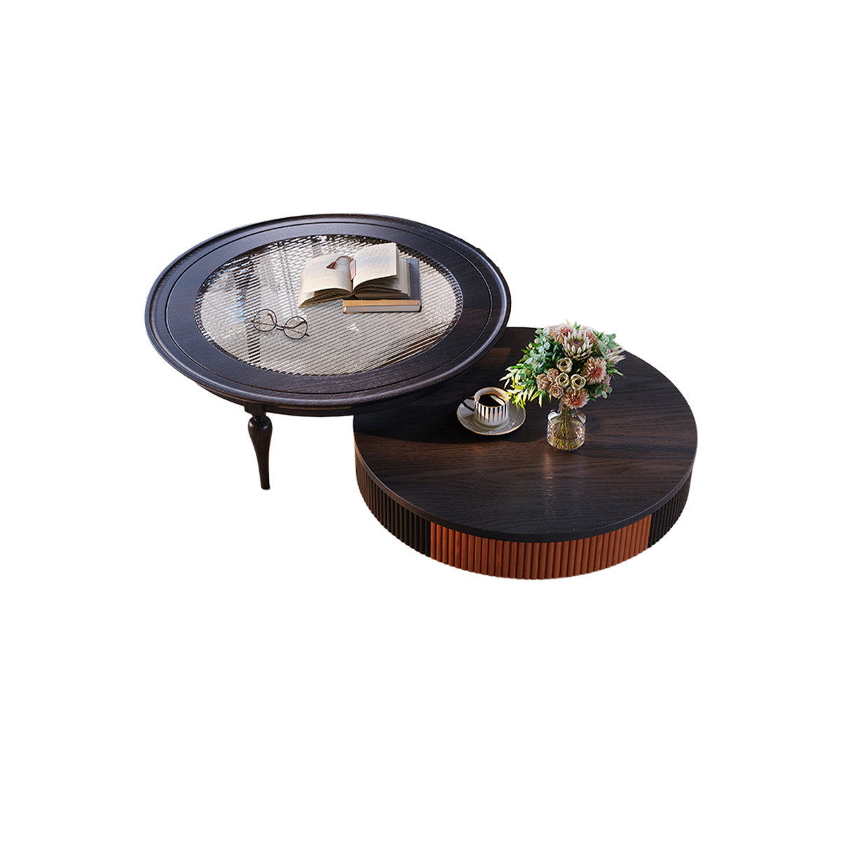 Isla Hopping Vintage Black Solid Wood Circular Combination Coffee Table ...