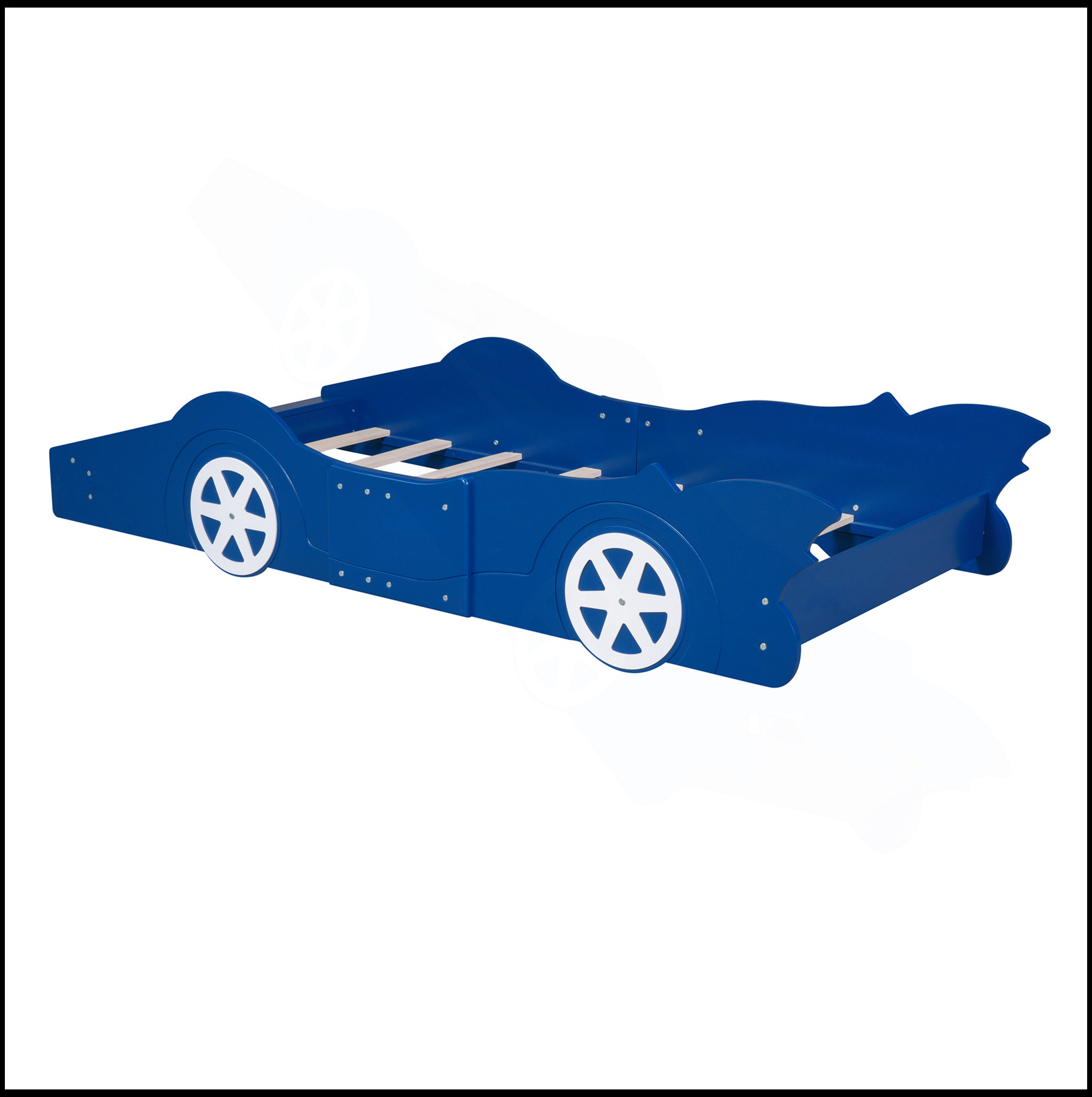 Ivy Bronx Full Size Race Car-Shaped Platform Bed With Wheels,Blue | Wayfair
