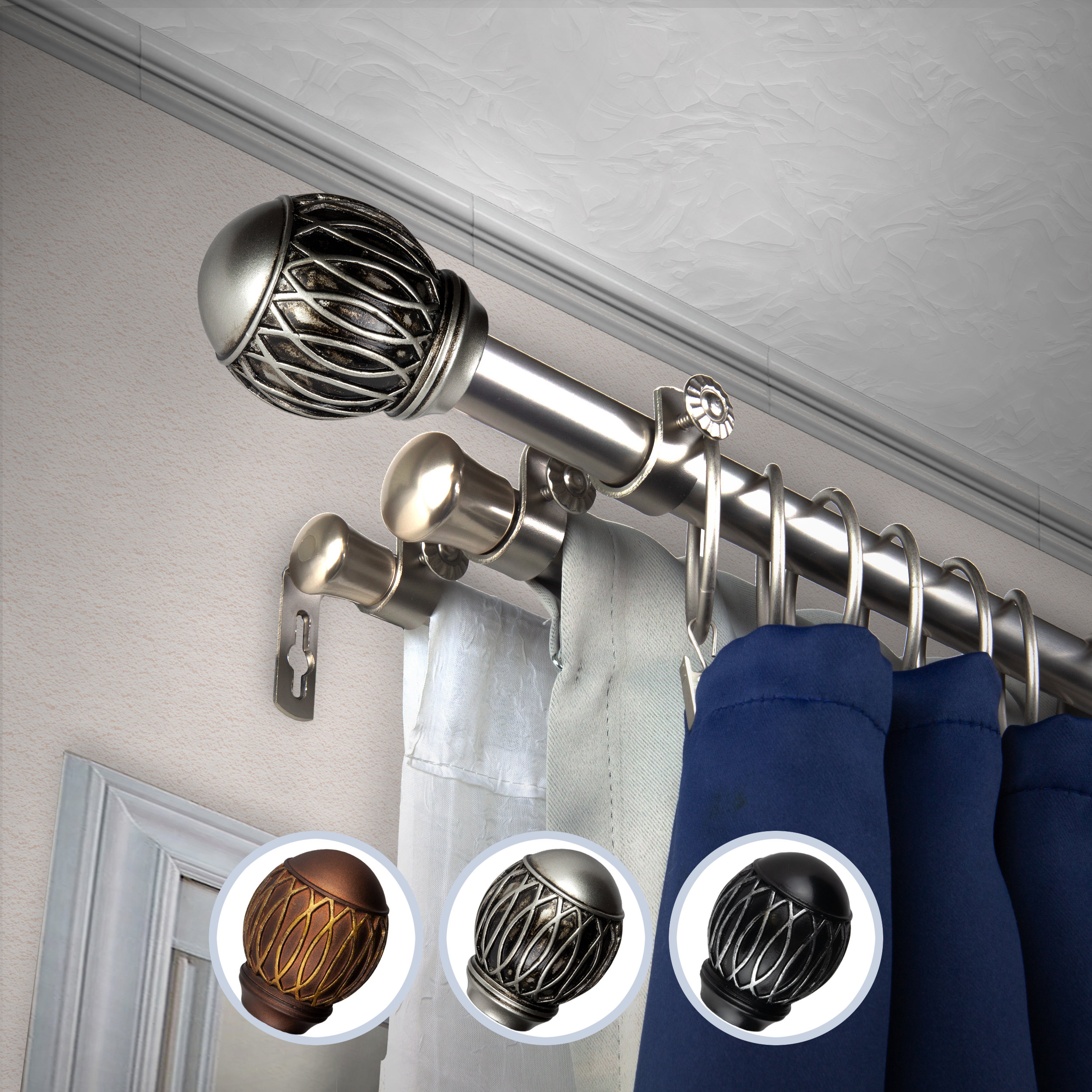 Wildon Home® Alfrida 13/16" Triple Curtain Rod 66-120 Inch - Cocoa ...