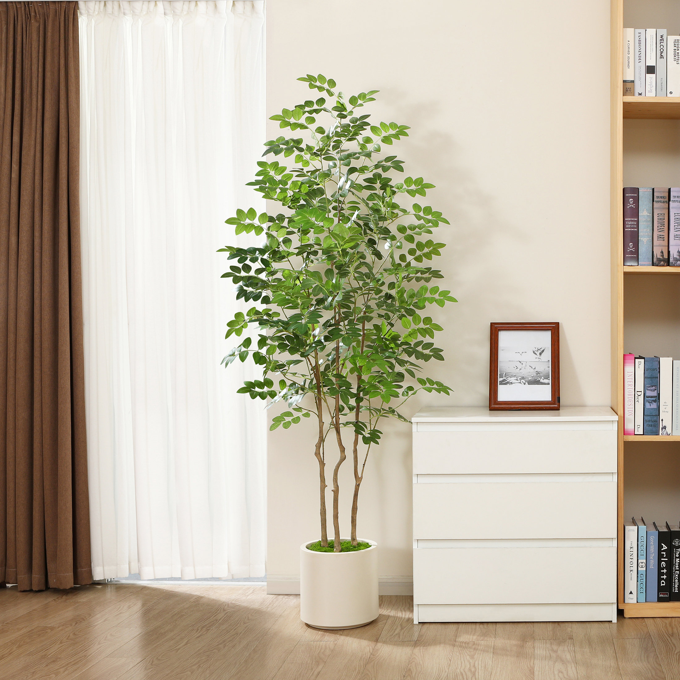 Primrue Faux Moringa Oleifera Tree in White Planter, Lifelike Fake ...